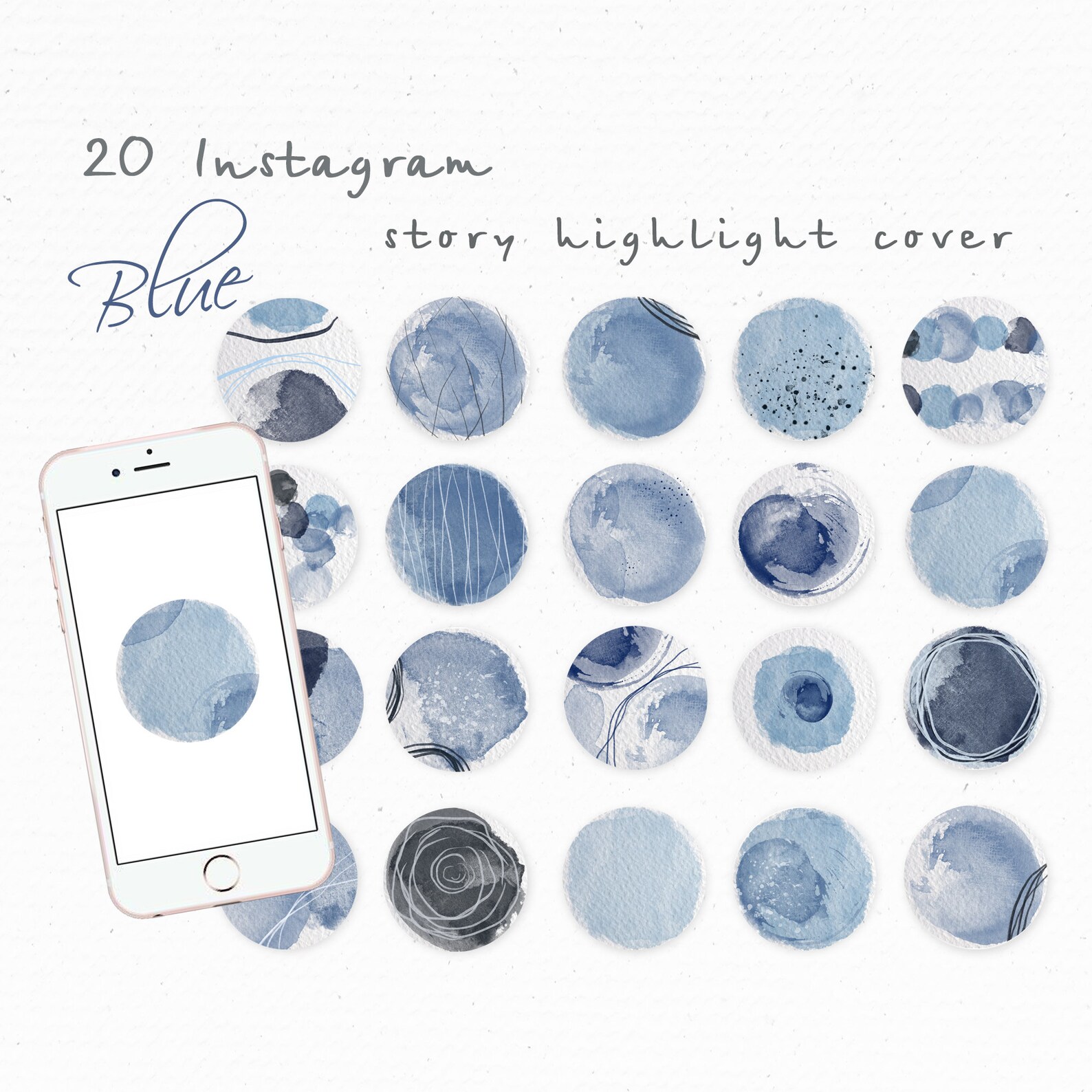 Instagram Blue Story Highlight Icons Boho Covers Watercolor Abstract ...