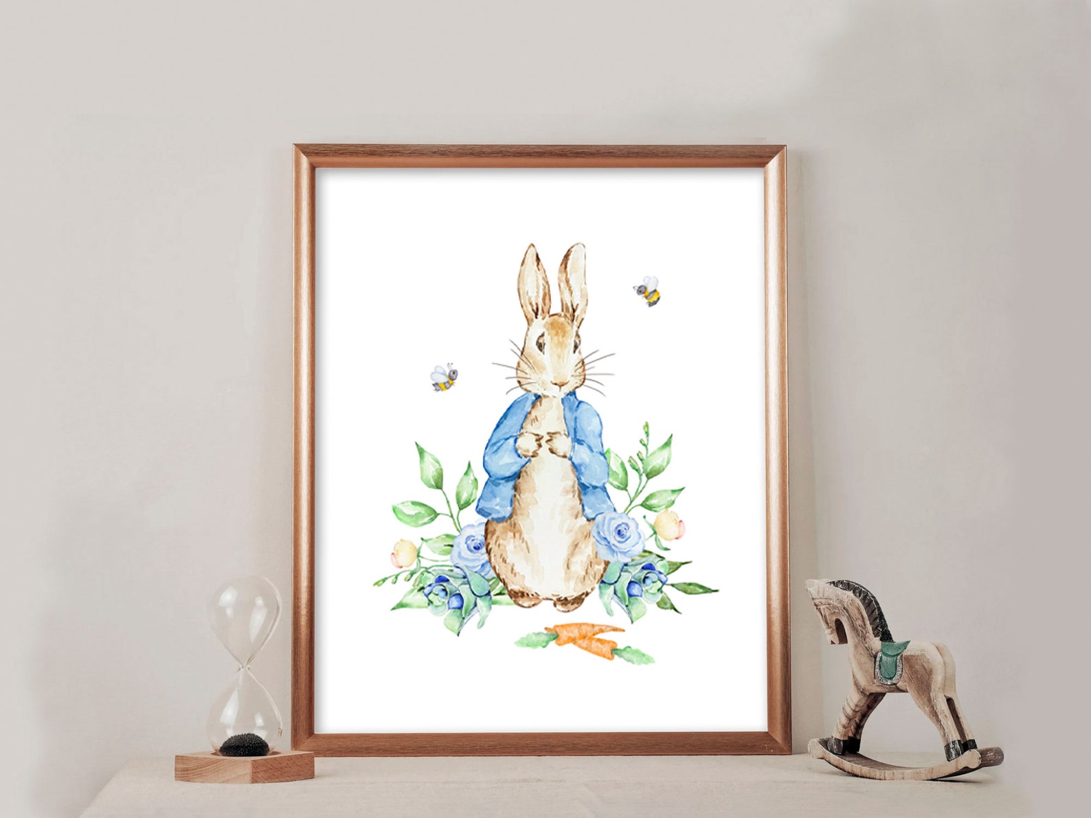 Peter Rabbit Wall Art Cute Bunny With Greenery Floral Print Boys ...