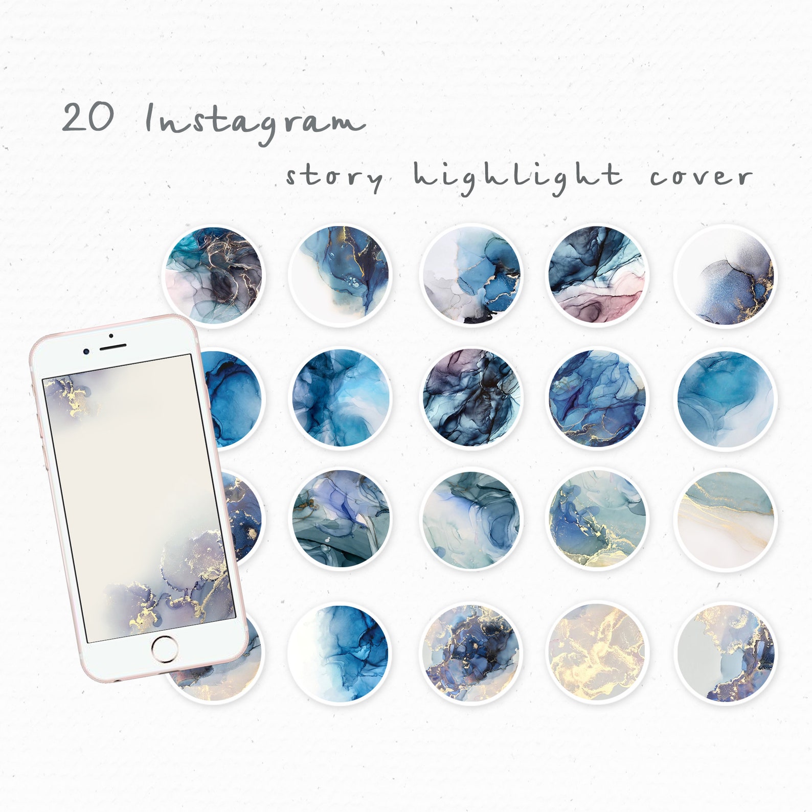 Instagram Story Highlight Covers Ink Texture Abstract Blue Fluid ...