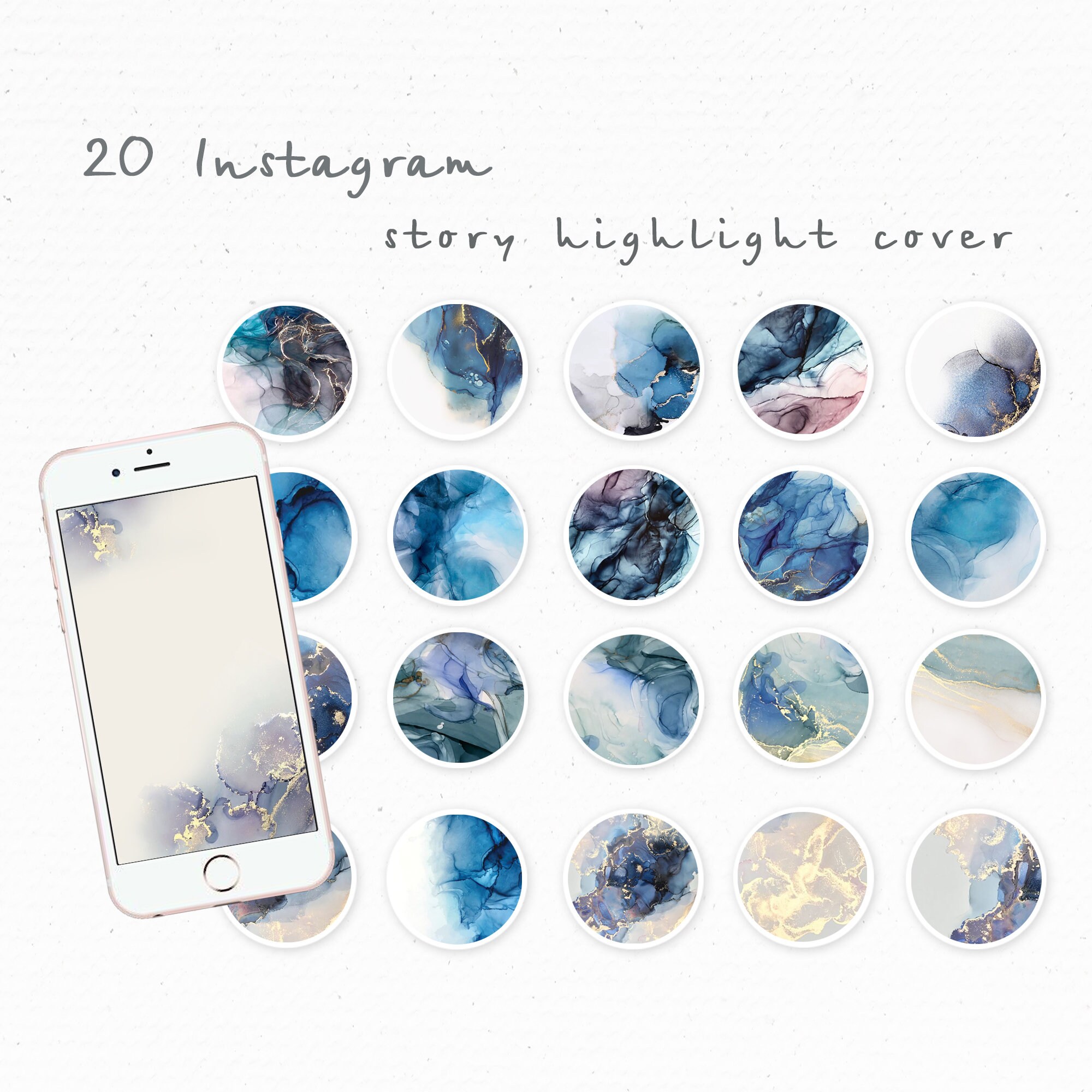 Instagram Story Highlight Covers Ink Texture Abstract Blue Fluid ...