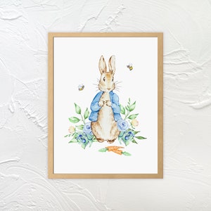 Peter Rabbit Wall Art | Cute Bunny With Greenery Floral Print | Boys ...