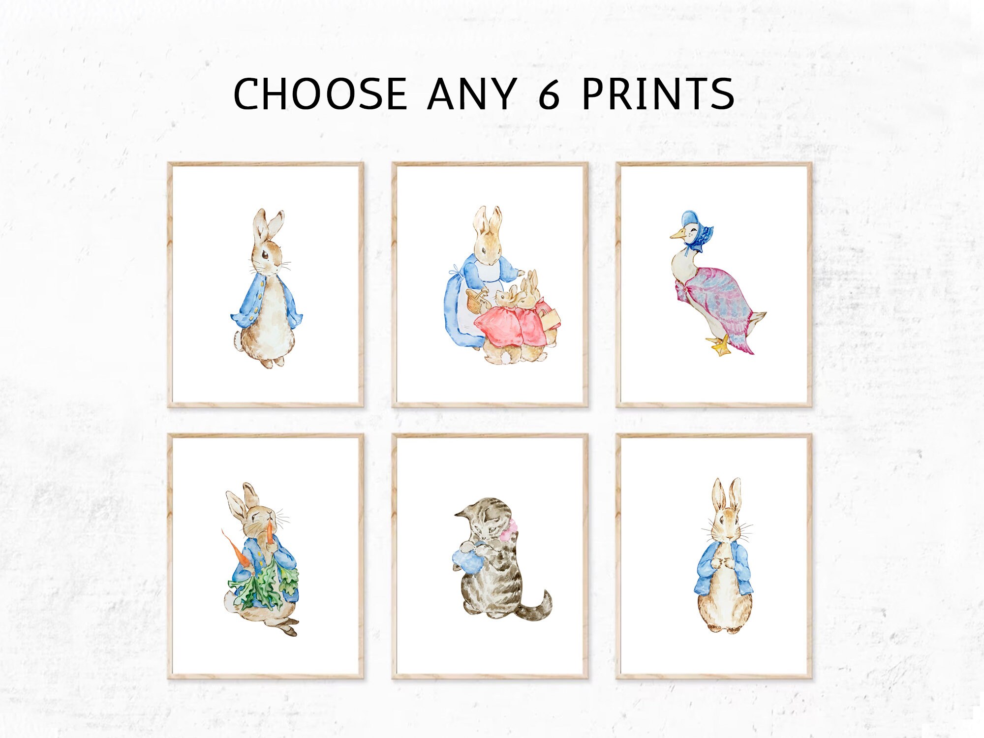 Set of 6 Beatrix Potter Nursery Art Prints Pick and Mix Watercolor ...