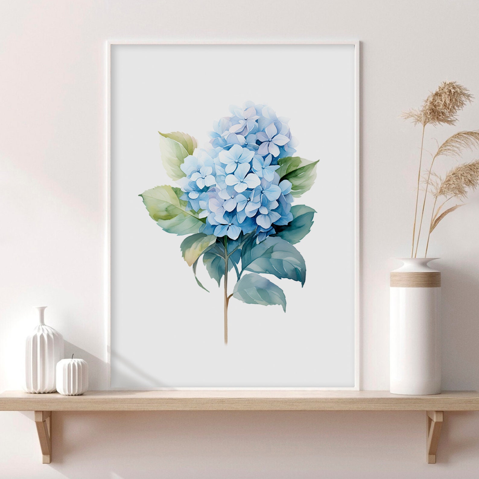 Watercolor Blue Hydrangea Print Minimalist Decor for Modern Homes ...