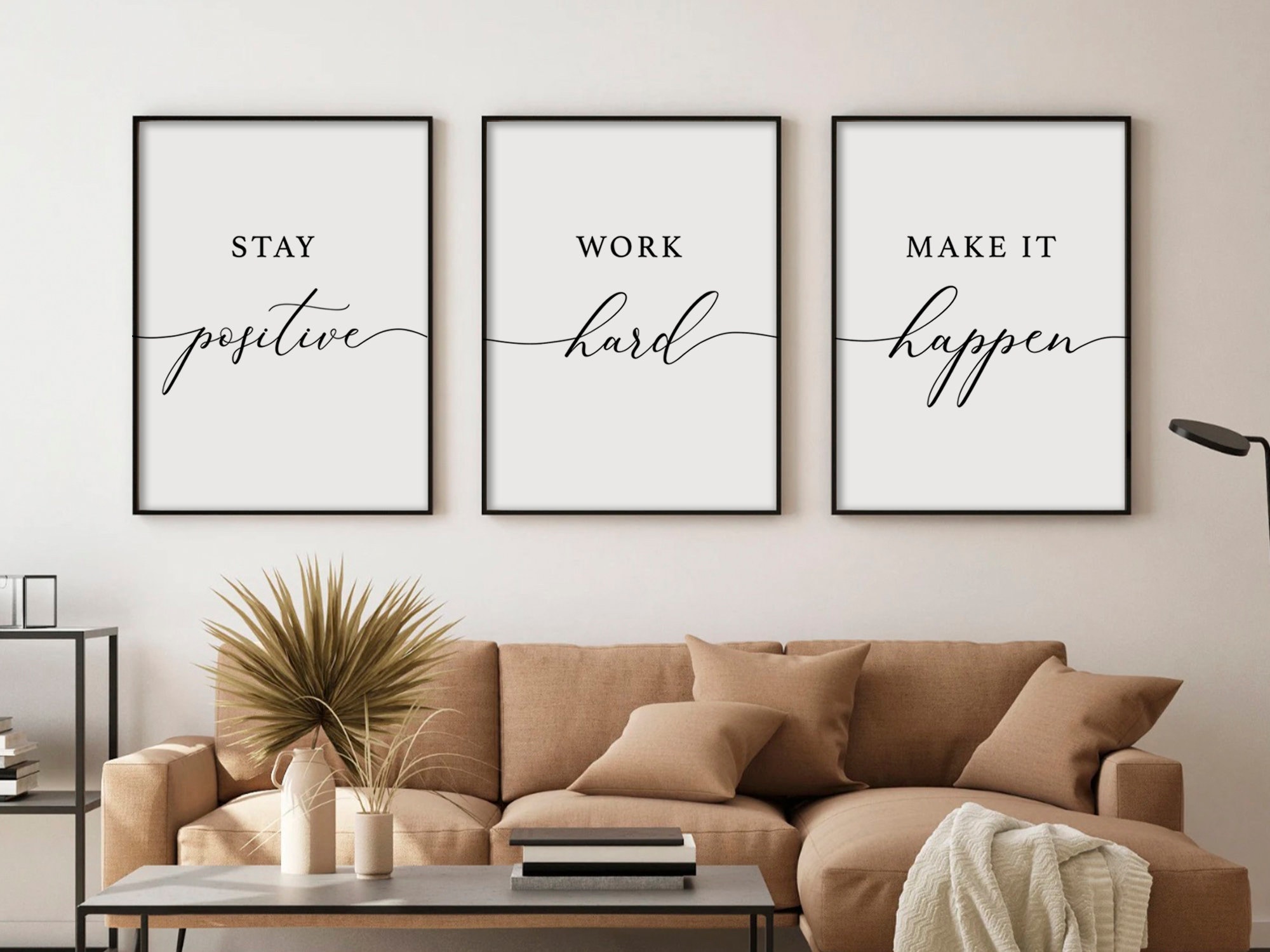 Stay Positive Work Hard Make It Happen Set of 3 Printable Wall Art ...
