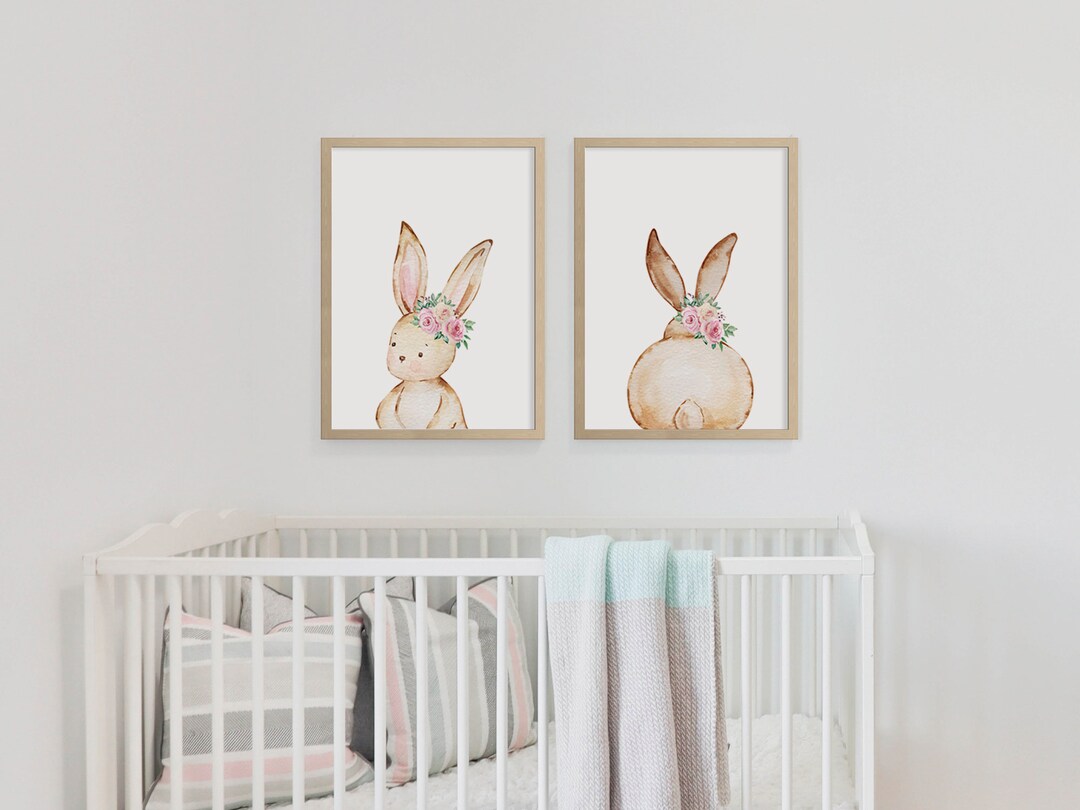 Bunny Nursery Set of 2 Wall Art Cute Bunny Print Girls Bedroom Decor ...
