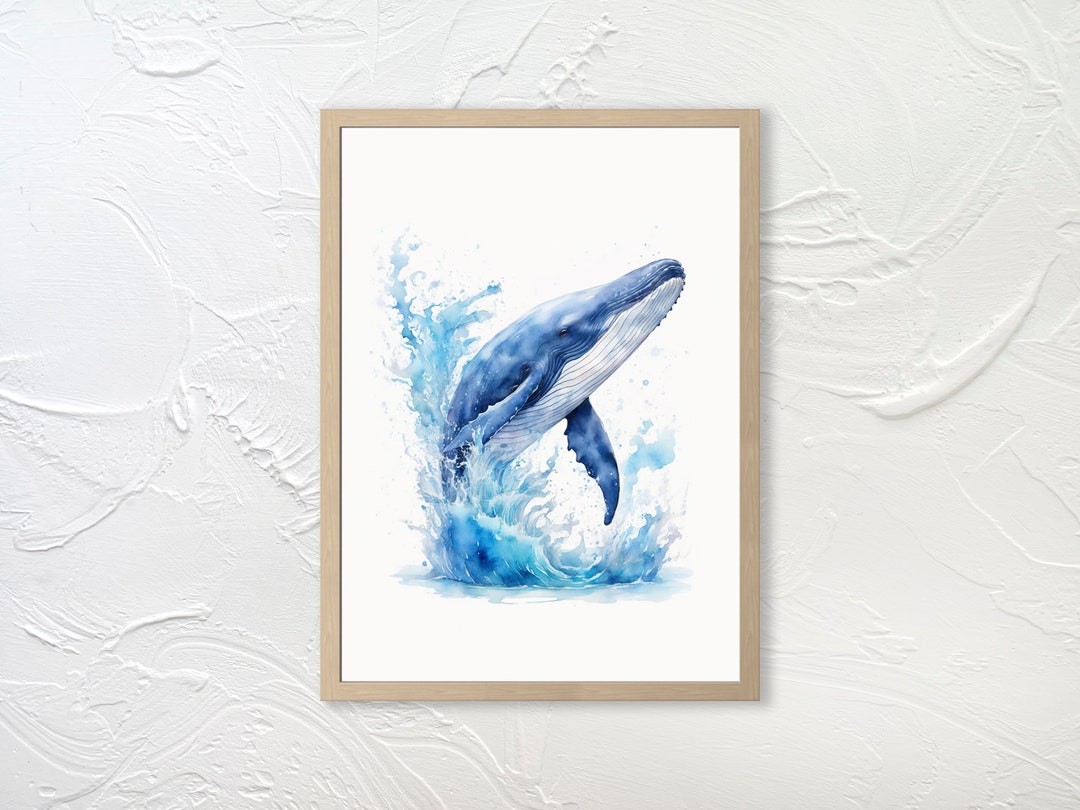 Whale Wall Art Print Watercolor Blue Whale Boho Flora and Fauna Wall ...