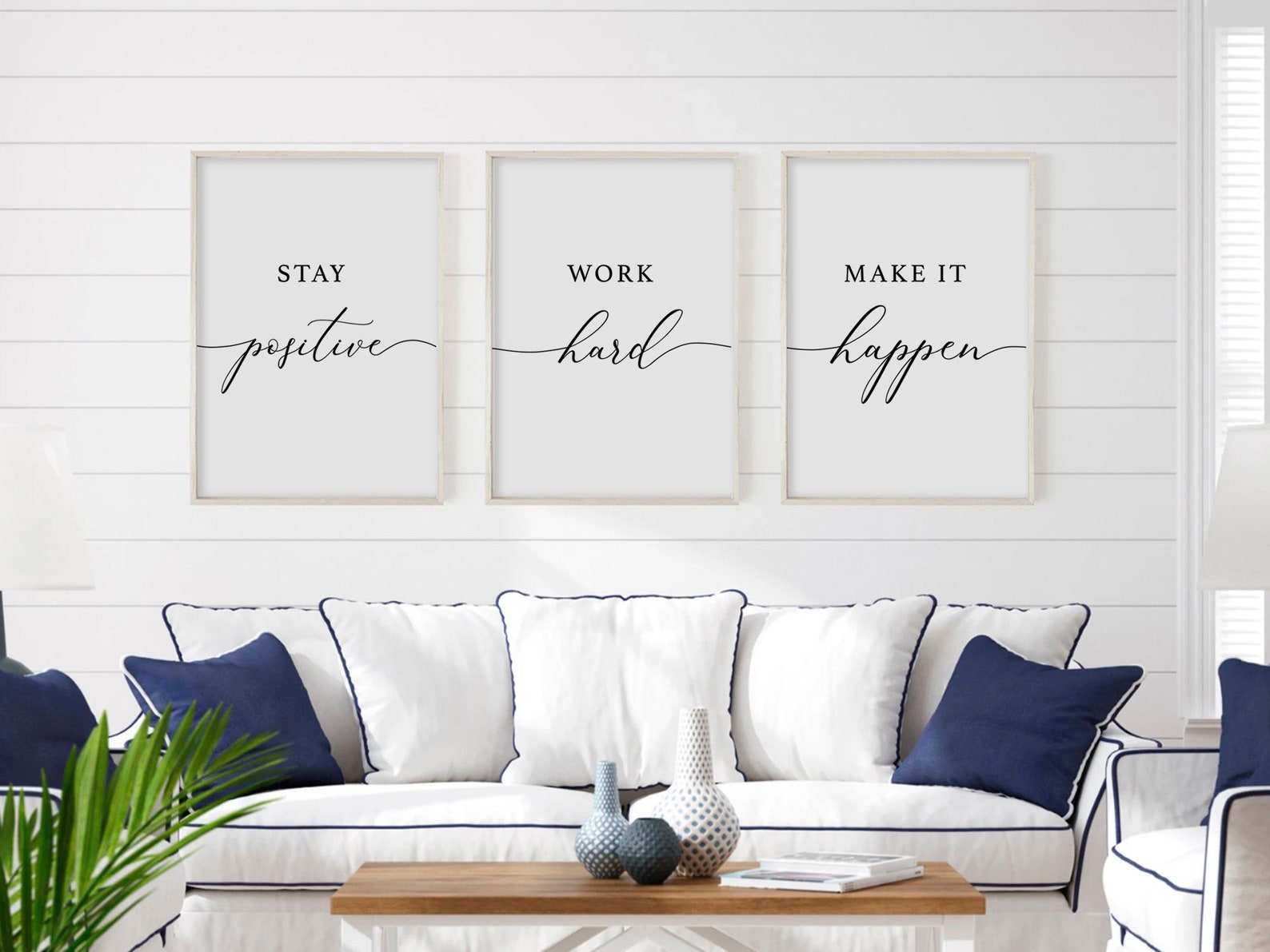 Stay Positive Work Hard Make It Happen Set of 3 Printable Wall Art ...