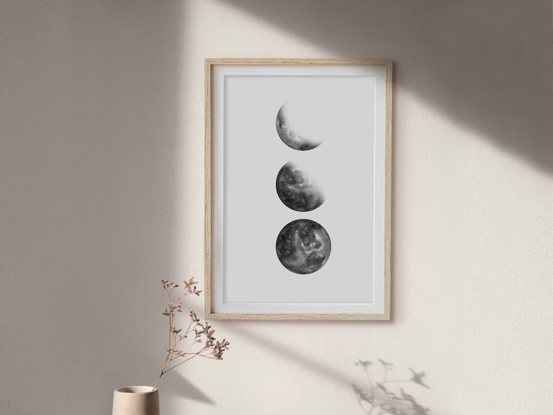 Moon Phases Wall Art Print | Watercolor Moon Poster | Gray Minimalist ...