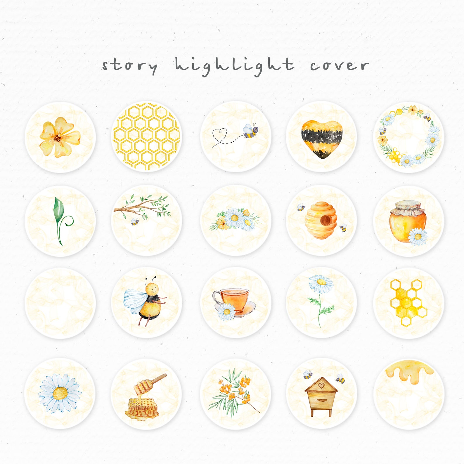 Watercolor Honey Bee Instagram Highlights Icons, Summer Cover Instagram ...