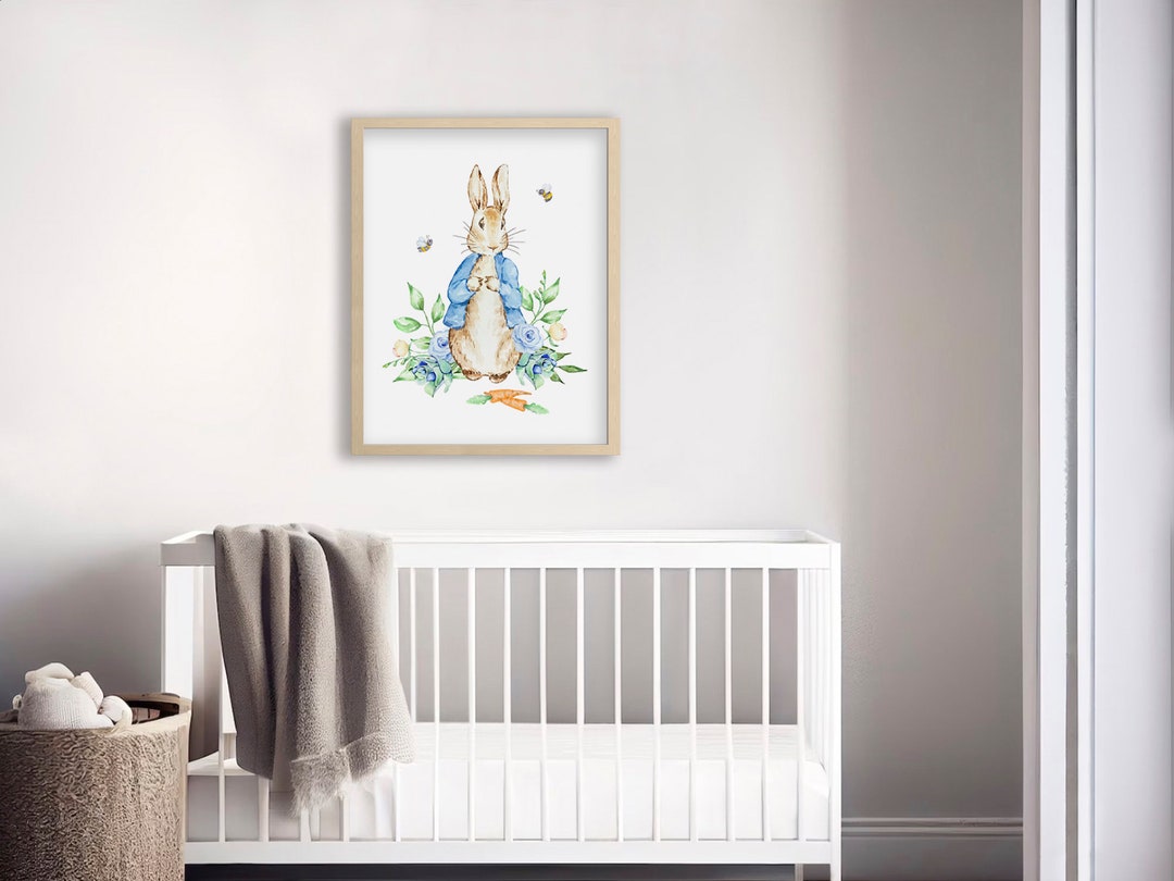 Peter Rabbit Wall Art Cute Bunny With Greenery Floral Print - Etsy