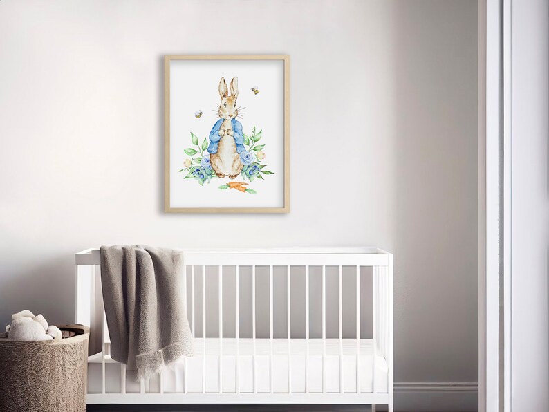 Peter Rabbit Wall Art Cute Bunny With Greenery Floral Print Boys ...