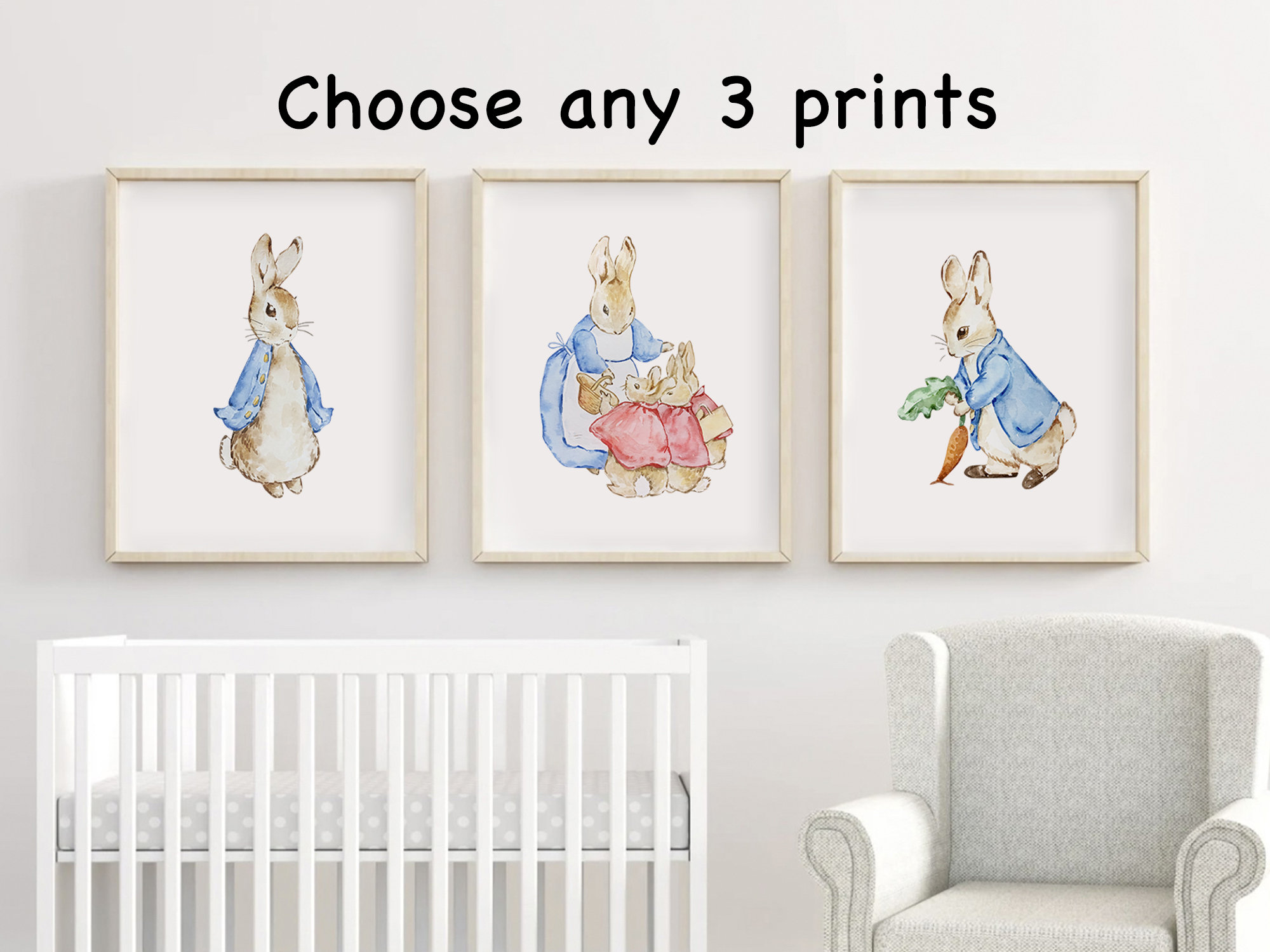 Set of 3 Beatrix Potter Nursery Art Prints Pick and Mix | Watercolor ...