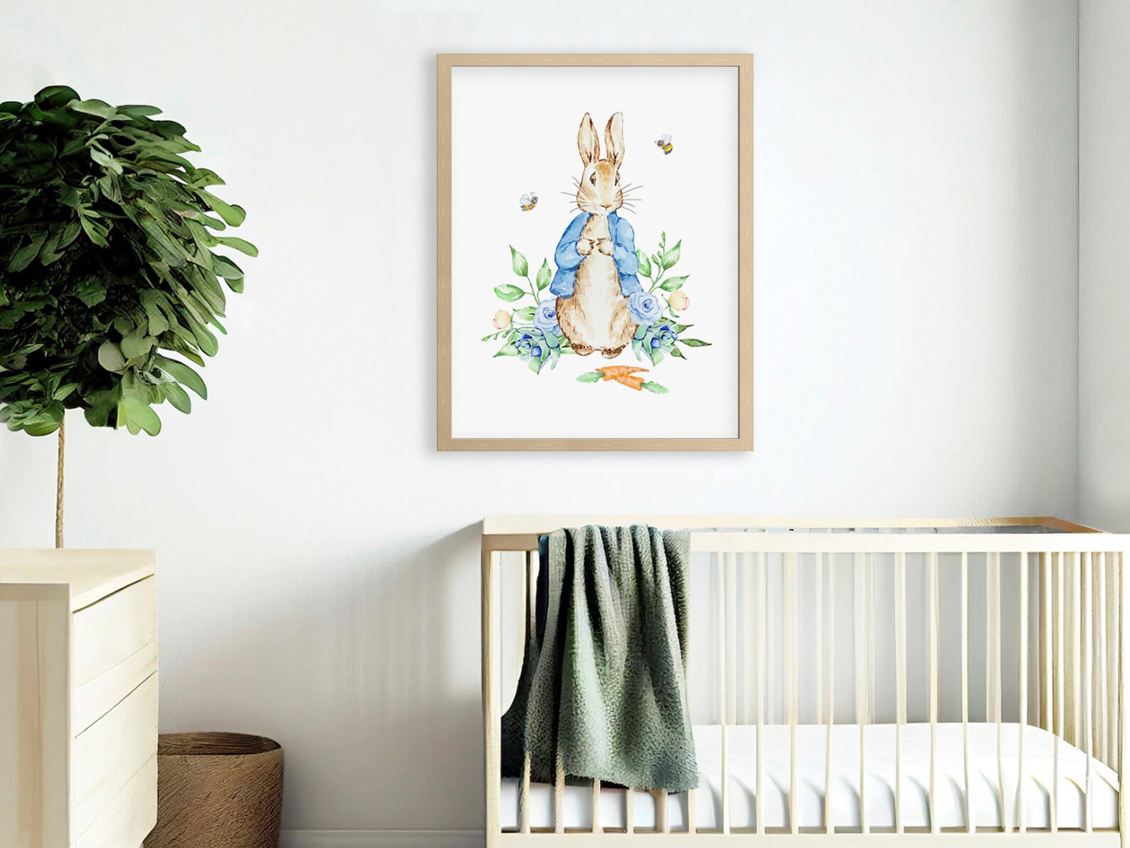 Peter Rabbit Wall Art Cute Bunny With Greenery Floral Print Boys ...
