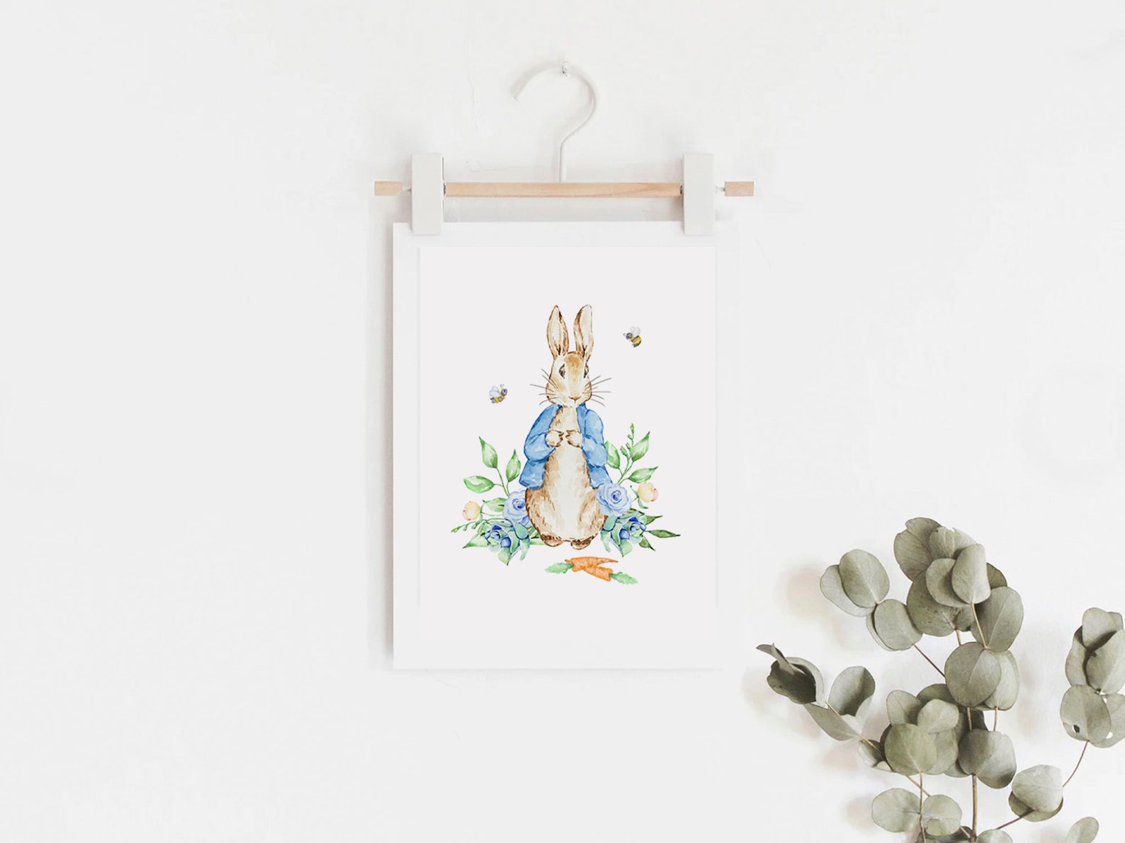Peter Rabbit Wall Art Cute Bunny With Greenery Floral Print Boys ...