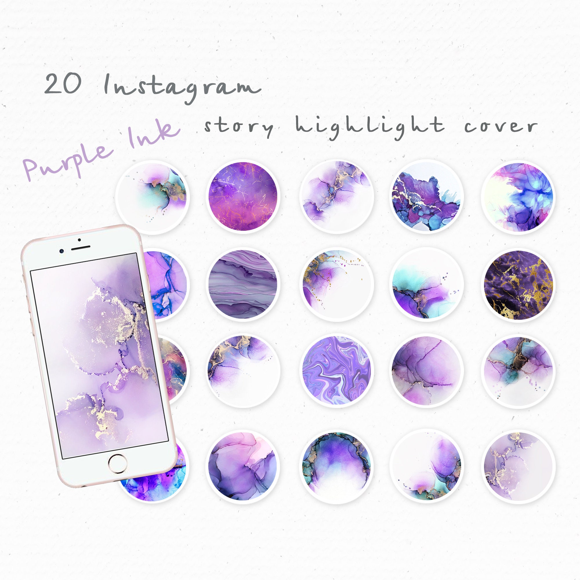 Purple Alcohol Ink Instagram Story Highlights Marble Highlight Covers ...