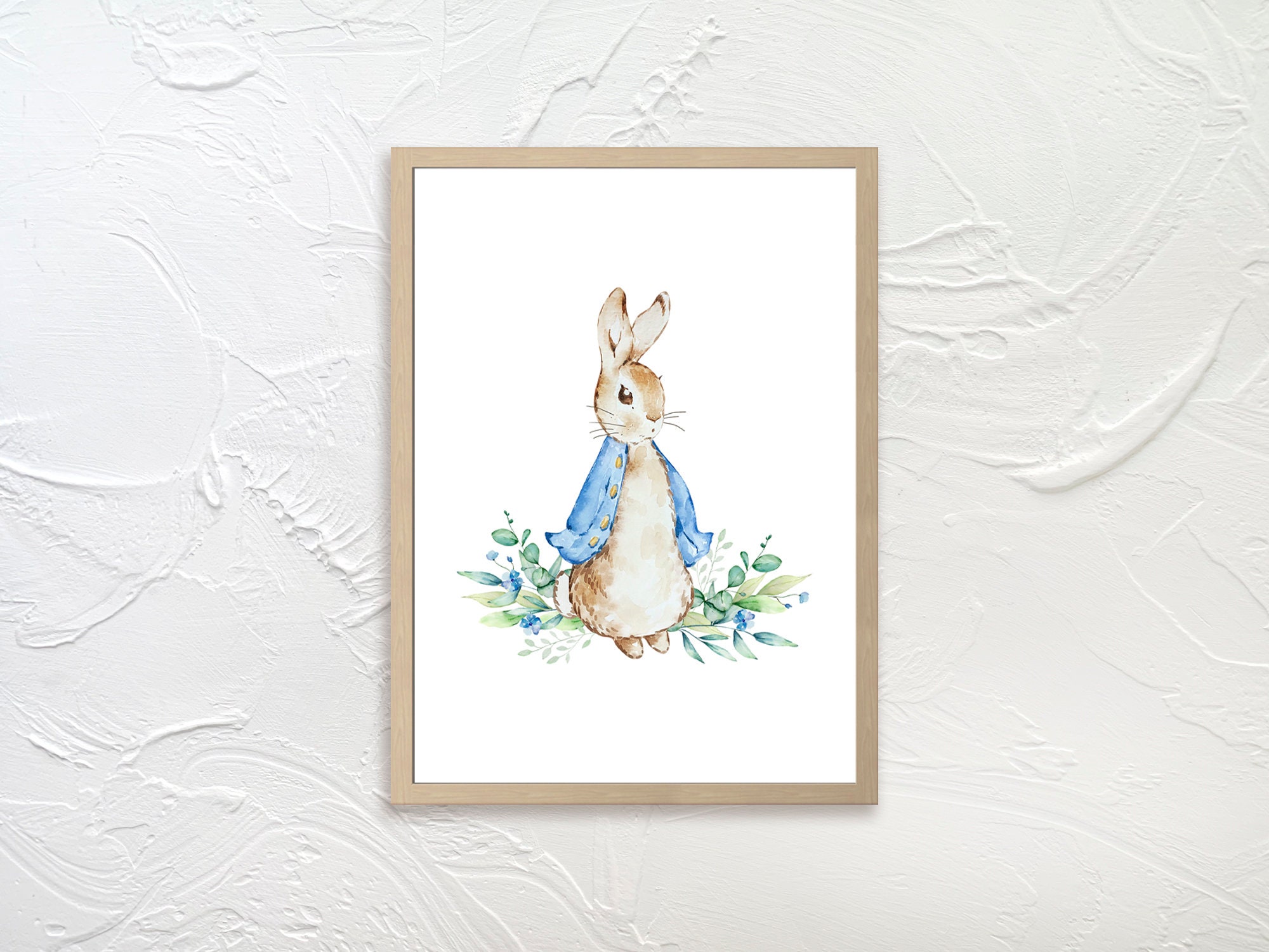 Peter Rabbit Wall Art Cute Bunny With Greenery Floral Print Boys ...