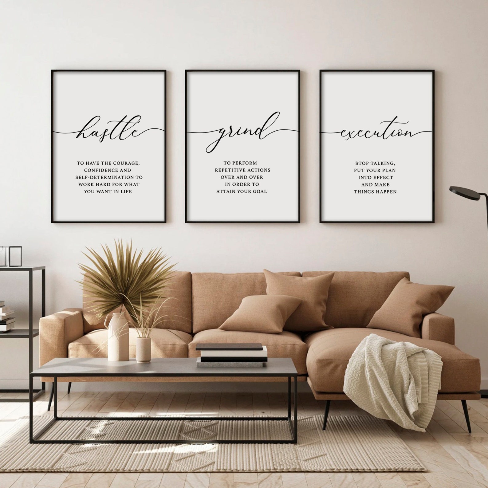 Motivational Hustle Grind Execution Set of 3 Wall Art Prints | Positive ...