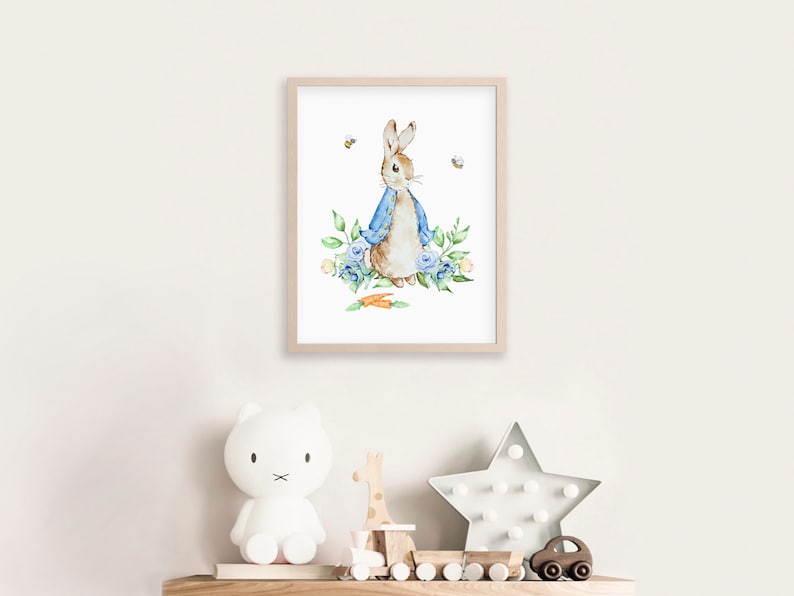 Peter Rabbit Wall Art Cute Bunny With Greenery Floral Print Boys ...