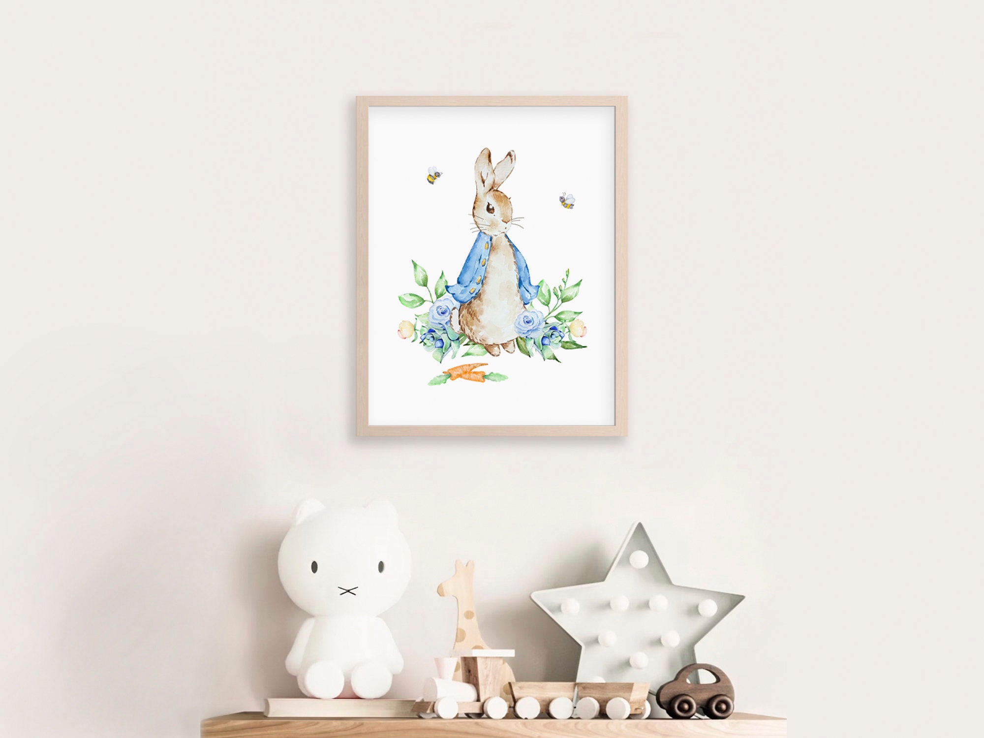 Peter Rabbit Wall Art Cute Bunny With Greenery Floral Print Boys ...