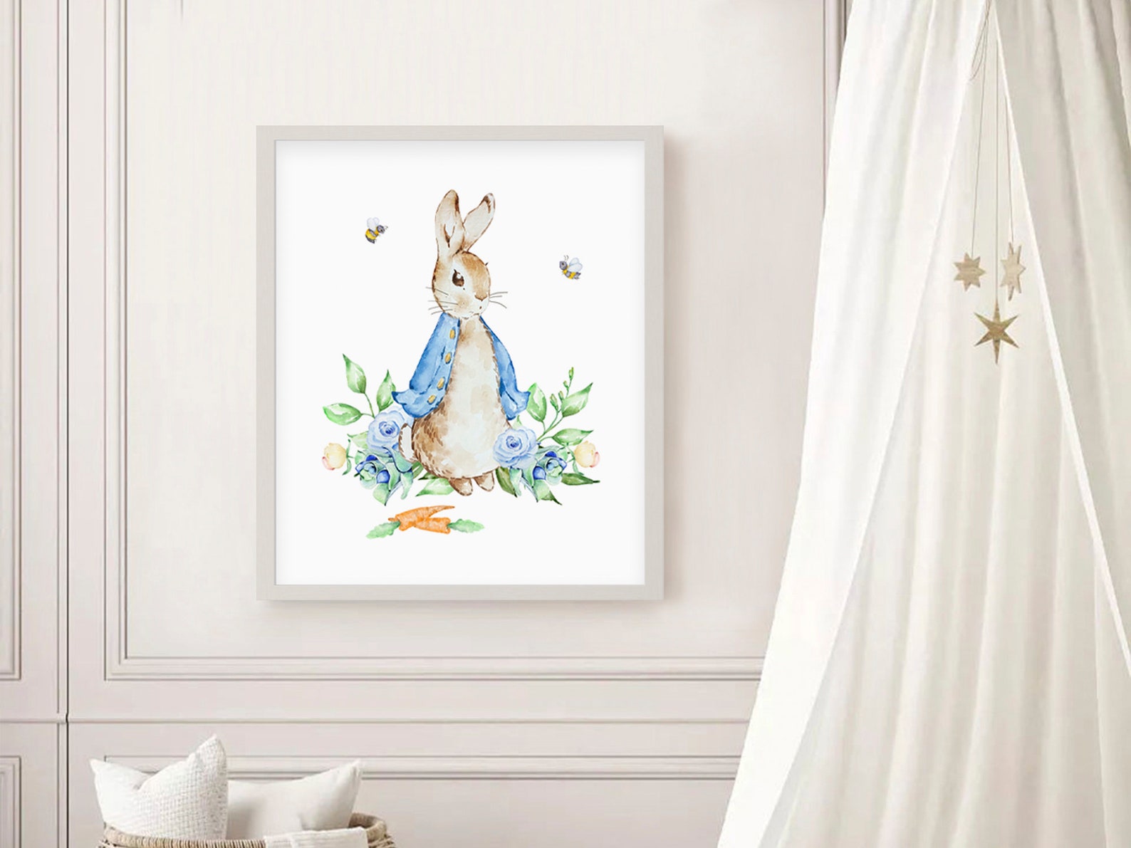 Peter Rabbit Wall Art Cute Bunny With Greenery Floral Print Boys ...