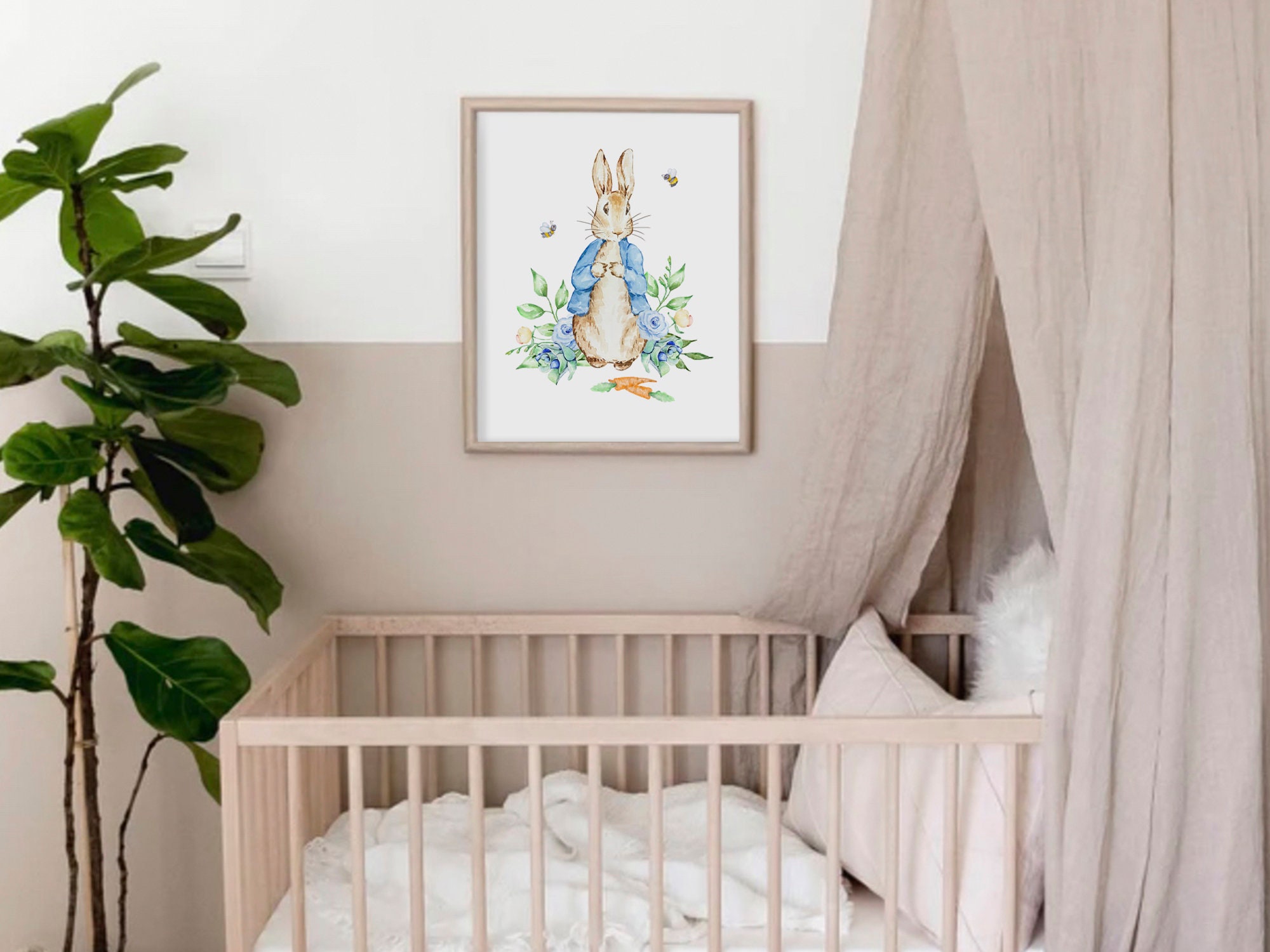 Peter Rabbit Wall Art Cute Bunny With Greenery Floral Print Boys ...