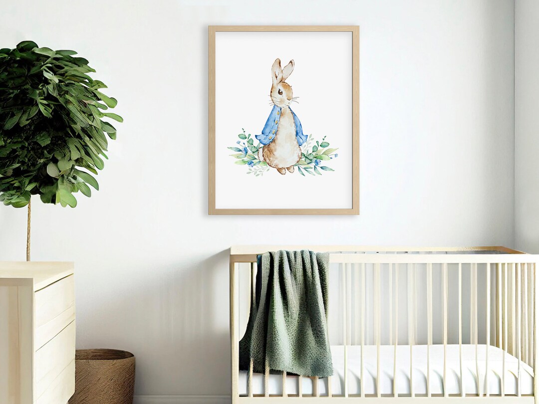 Peter Rabbit Wall Art | Cute Bunny With Greenery Floral Print | Boys ...