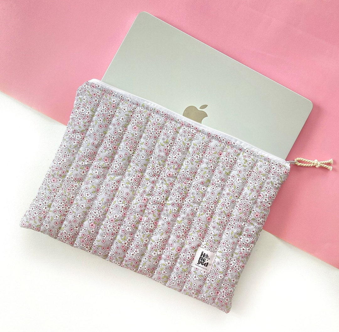 Laptop Sleeve, Pink Floral Quilted Laptop iPad Tablet Sleeve, MacBook ...
