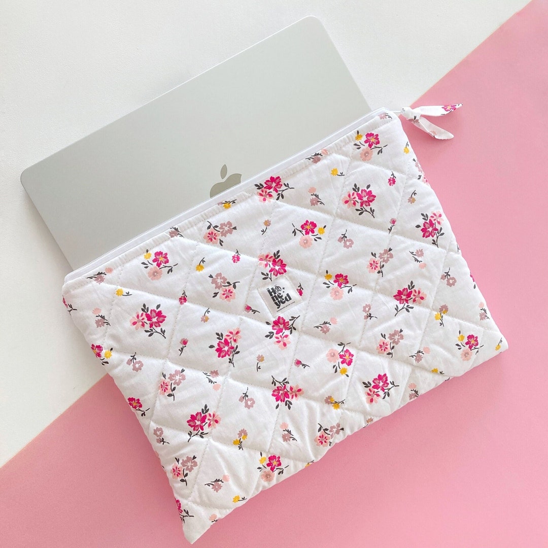 Pink Floral Laptop Bag, Quilted Laptop, Ipad, Tablet Sleeve, Aesthetic ...