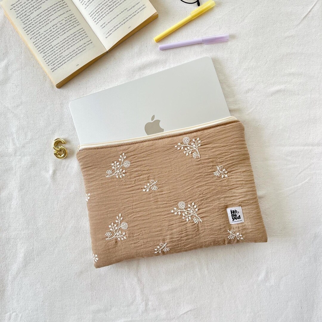 Embroidered Laptop Sleeve, Linen Puffy Computer Case 13-16 Inch - Etsy