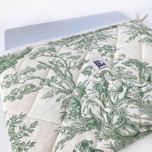 Laptop Bag, Green Quilted Laptop iPad Tablet Sleeve With Cotton Lining ...