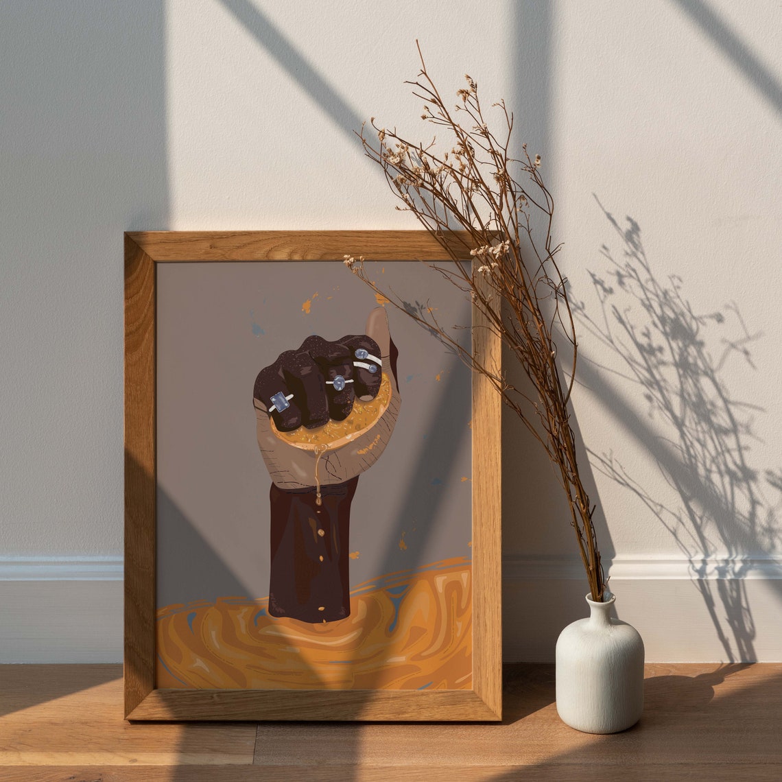 Digital Download of Painting of Hand Squeezing Orange, Fruit, Black Art ...