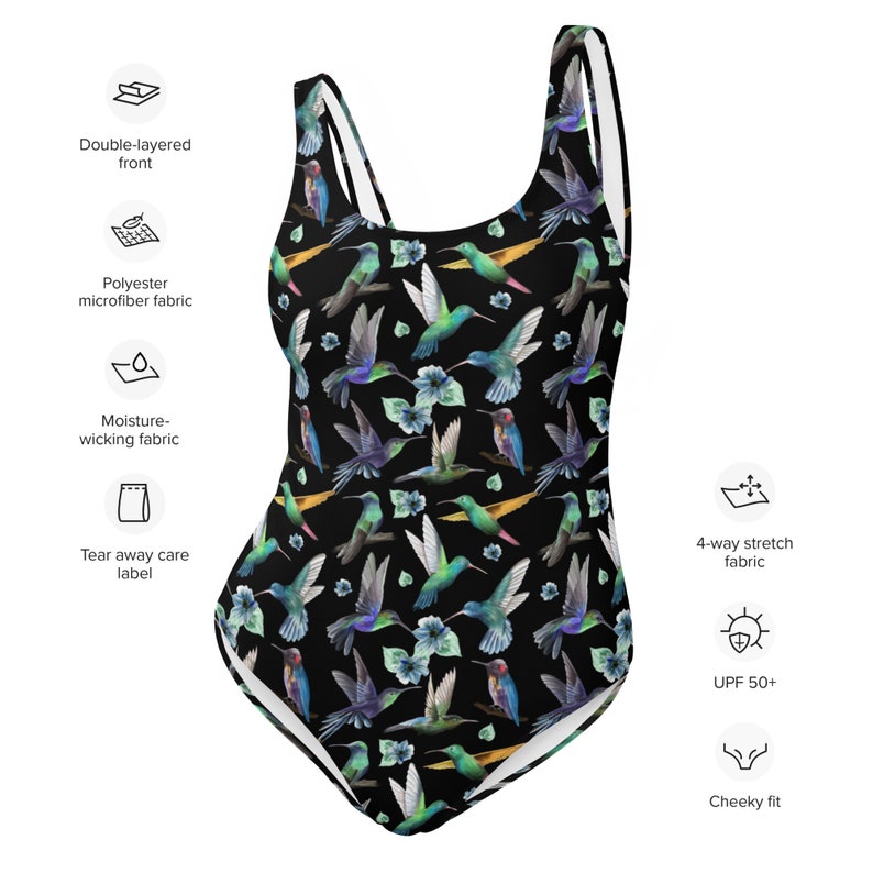 Hummingbirds One-piece Swimsuit, Hummingbird Swimsuit, Full Coverage ...