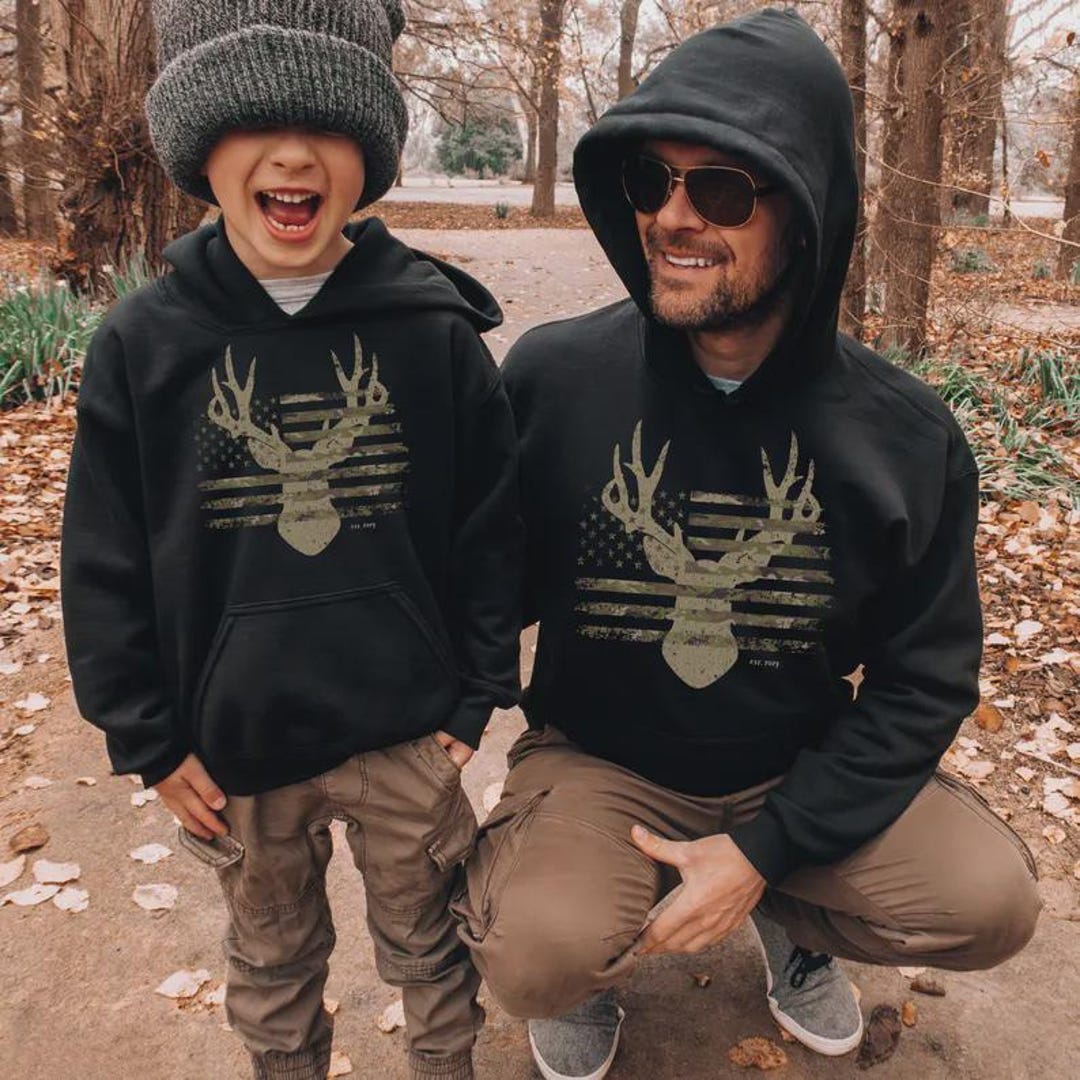 Kids Buck Camo American Flag Hoodie, Deer, Elk, Daddy Daughter, Dad Son ...