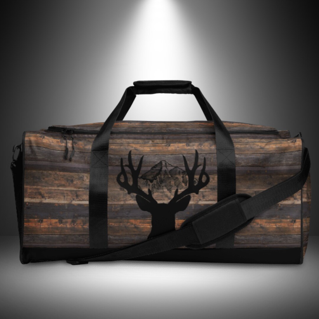 Rustic Mountain Buck Duffel Bag, Woodgrain Elk Bag, Personalized Bags ...