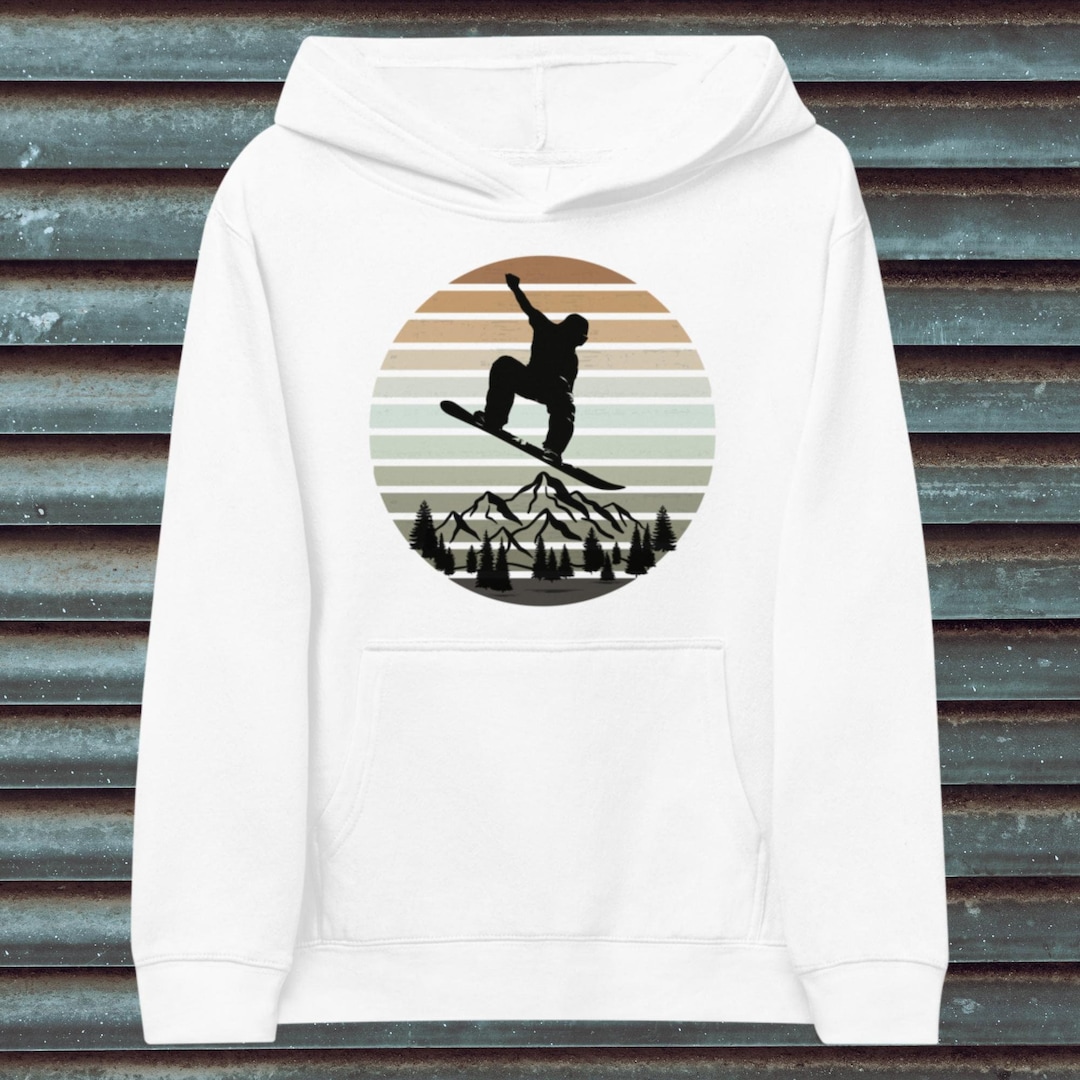 Kids Cool Blue Retro Sunset Snowboard Hoodie, Snowboarding Hoodie, Kids ...