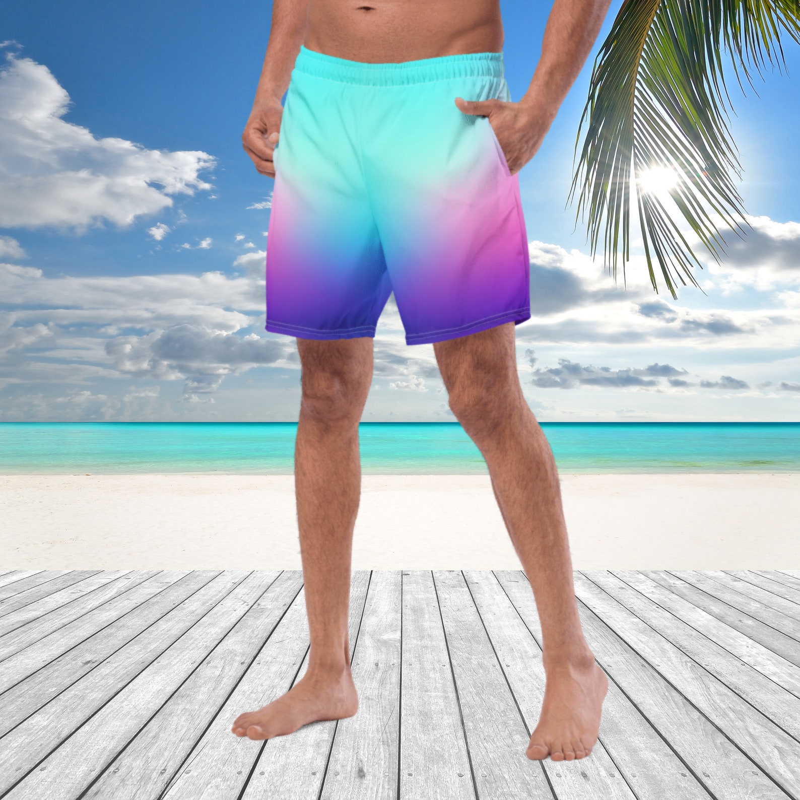 Aurora Borealis Men's Swim Trunks, Tropical Swim Trunks, Plus Size Swim ...