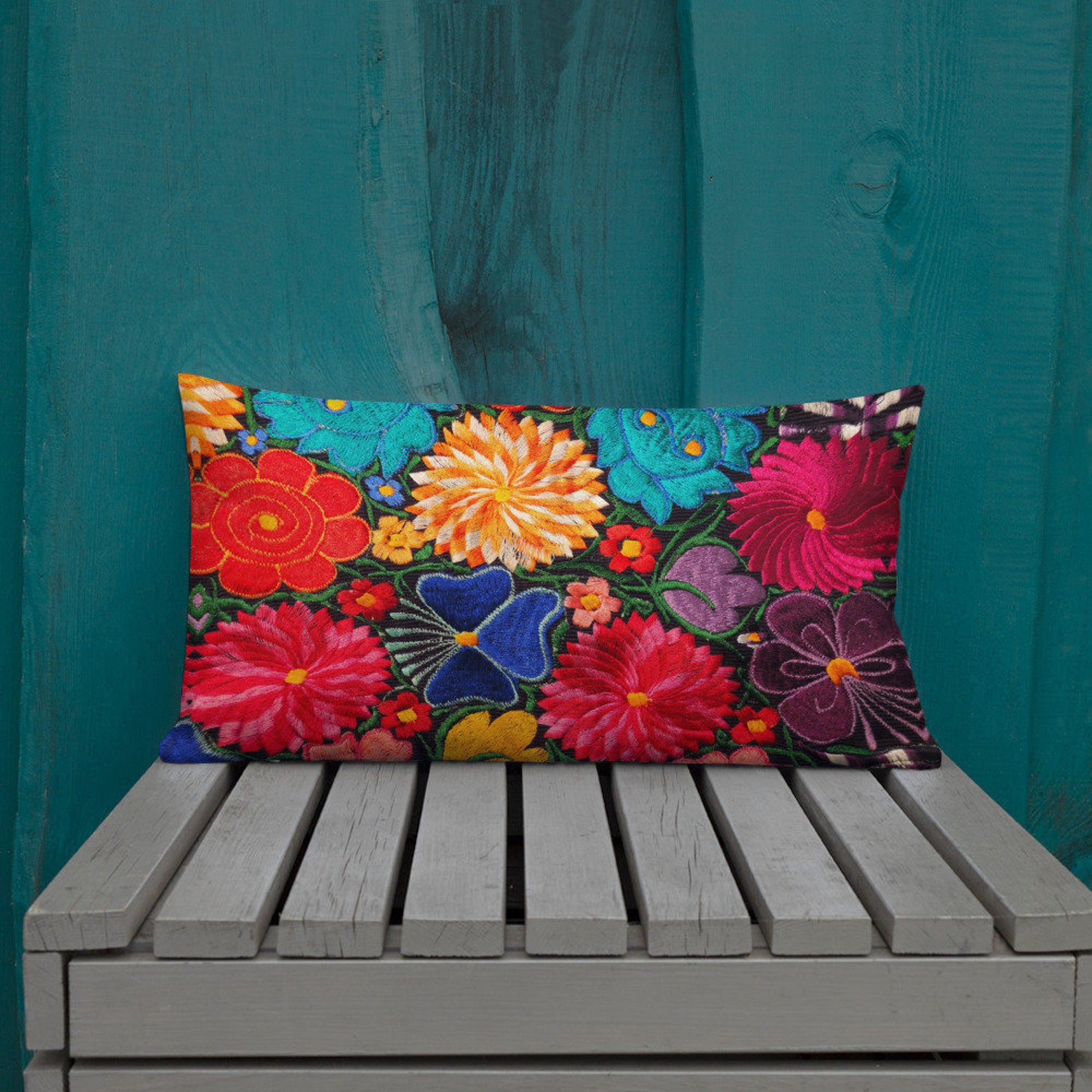 Bright Flowery Print Pillow, Colorful Floral Print Decorative Pillow ...