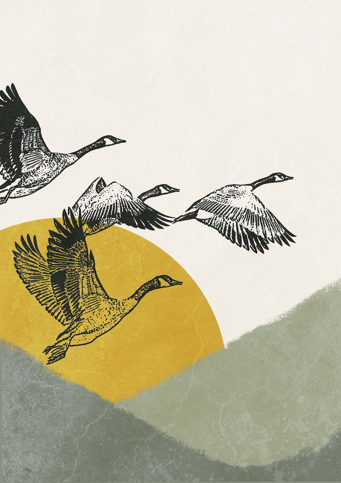 Flying Geese Wall Art Bird and Sun Print Scandi Print Home - Etsy