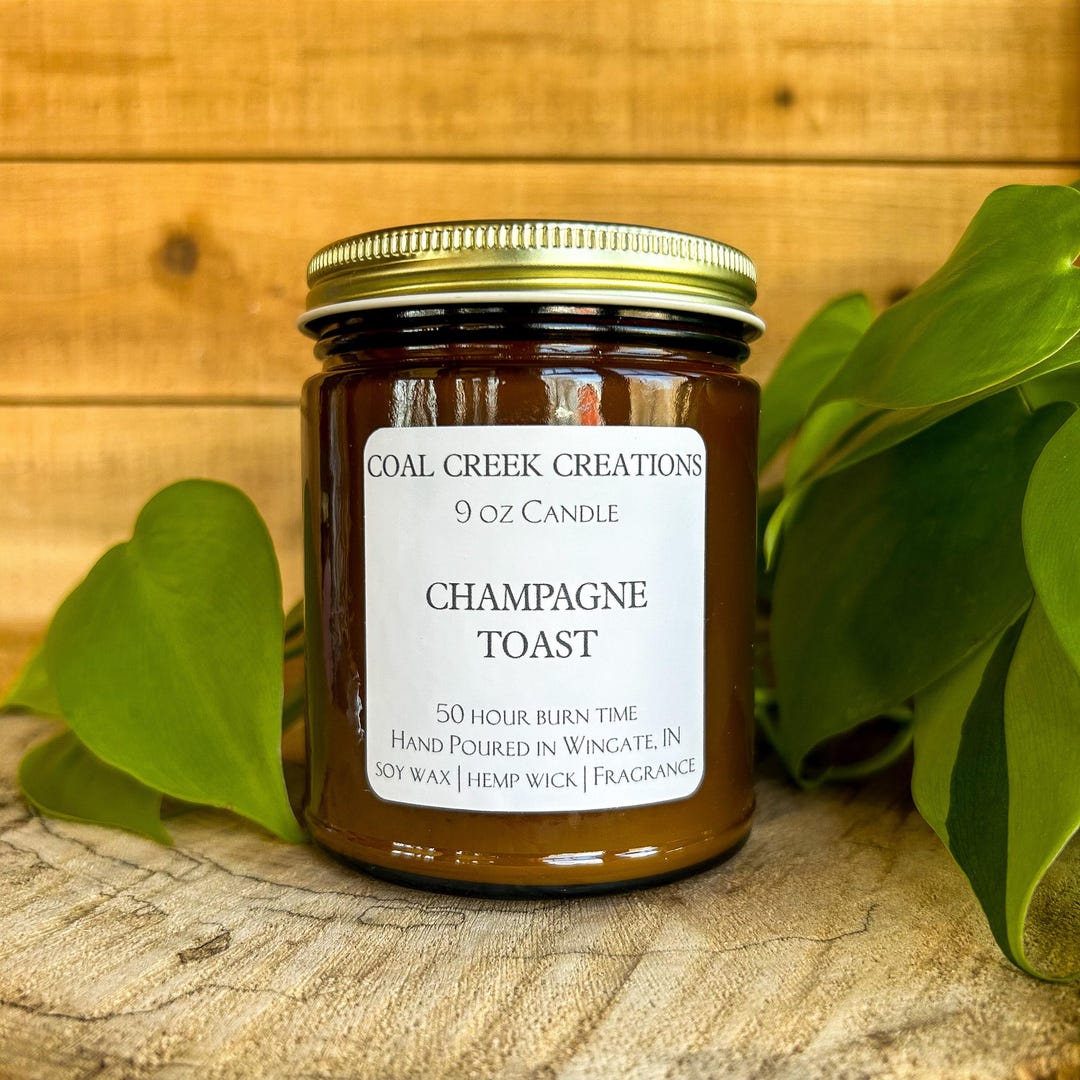 Champagne Toast | Scented Natural Soy Candle | Hand Poured in Amber ...