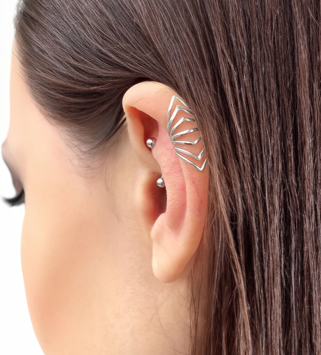 Silver Ear Cuff, Silver Cartilage Ear Cuff, Helix Ear Wrap, Non Pierced Ear Cuff, Fake Piercing ...