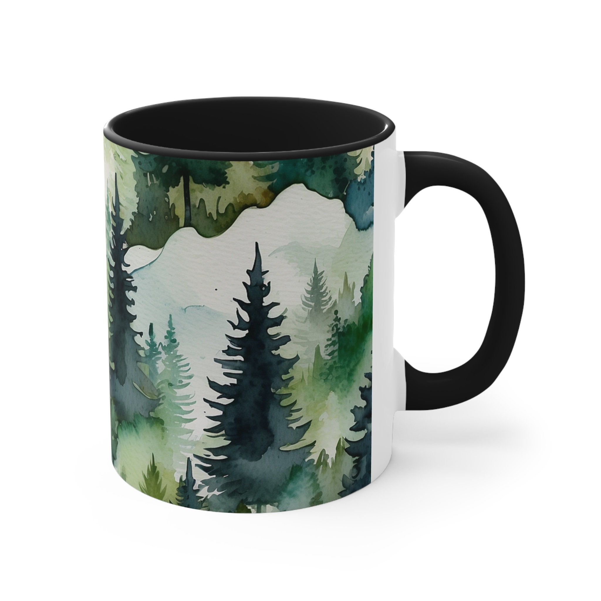Rustic Woods Ceramic Mug, Woodland Pine Trees, Hiking, Mountain Coffee ...