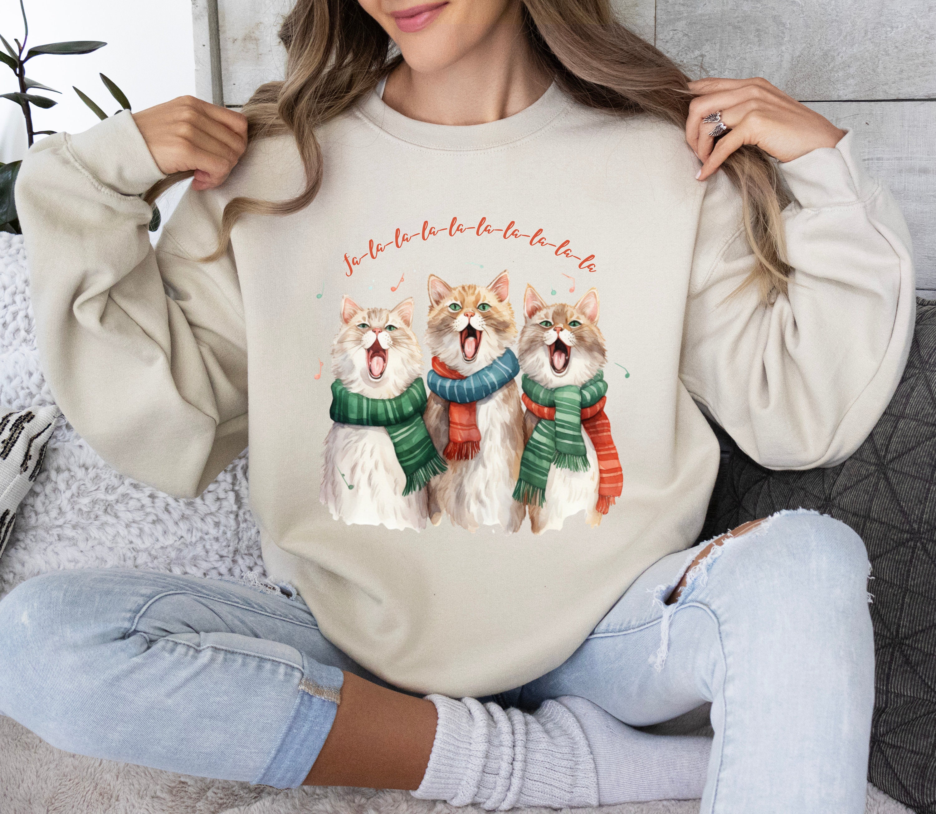 Caroling Cats Christmas Sweatshirt, Cute Cat Christmas Sweater, Cat ...