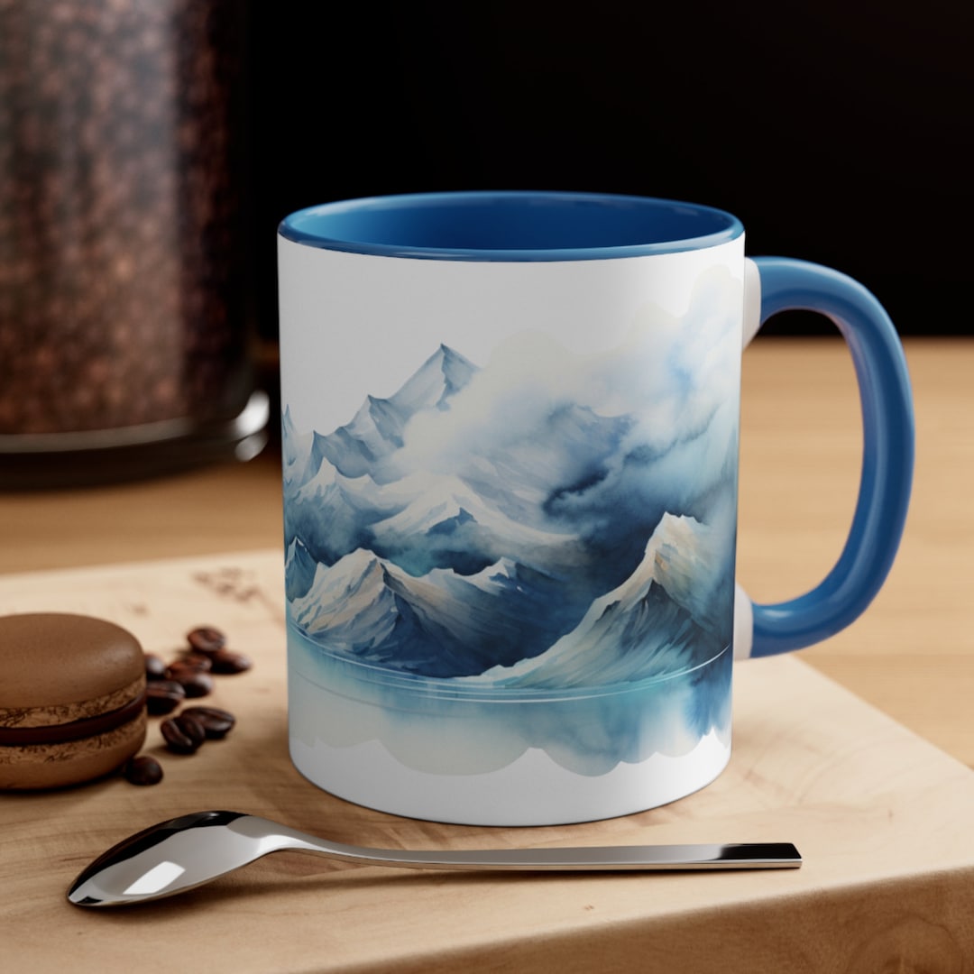 Foggy Mountains Coffee Mug, Hiking Camper Ceramic Tea Cup, Mountain ...