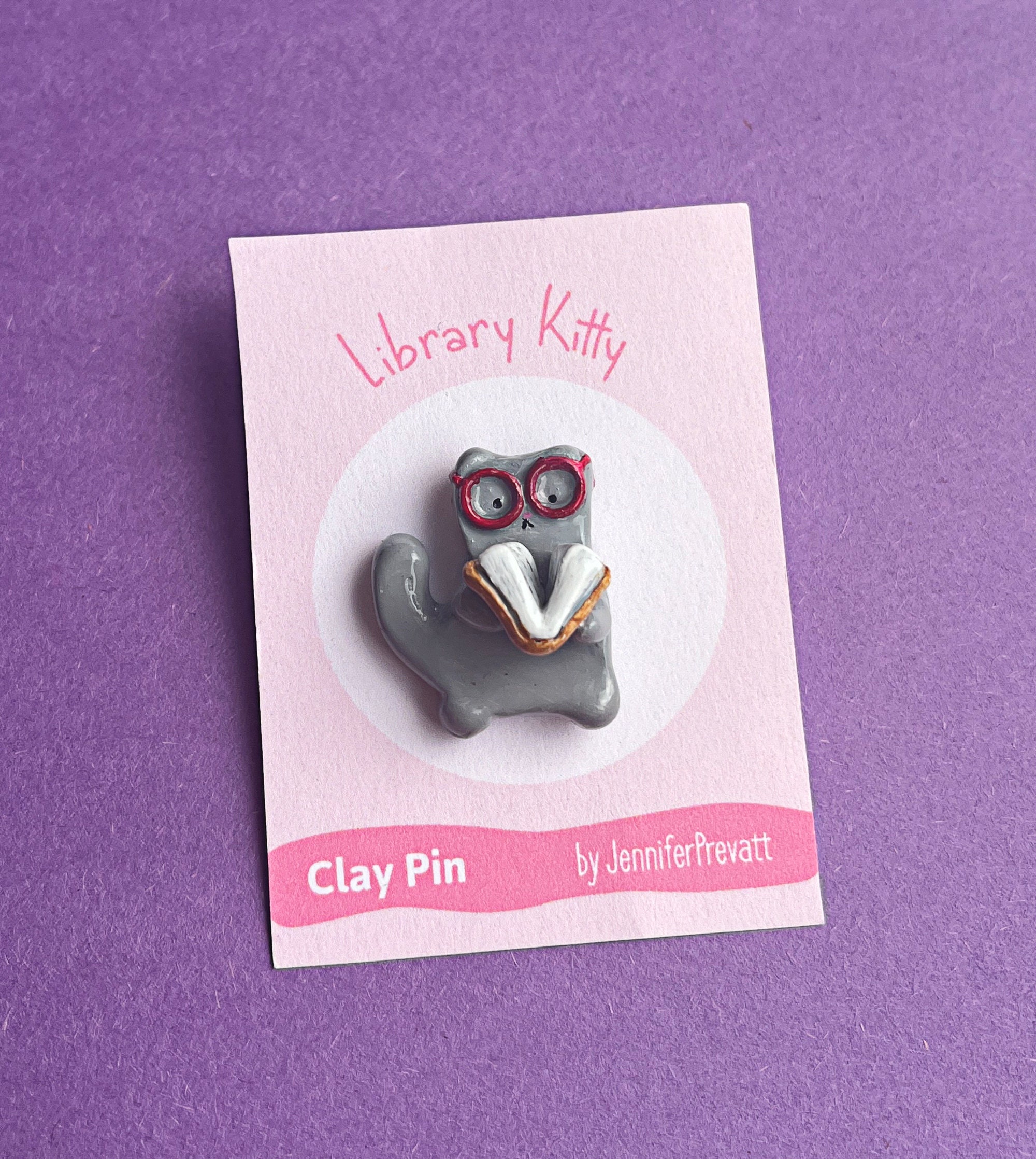 Library Kitties Clay Pins Book Kitty/ Bookworm/ Handmade Clay Pin - Etsy