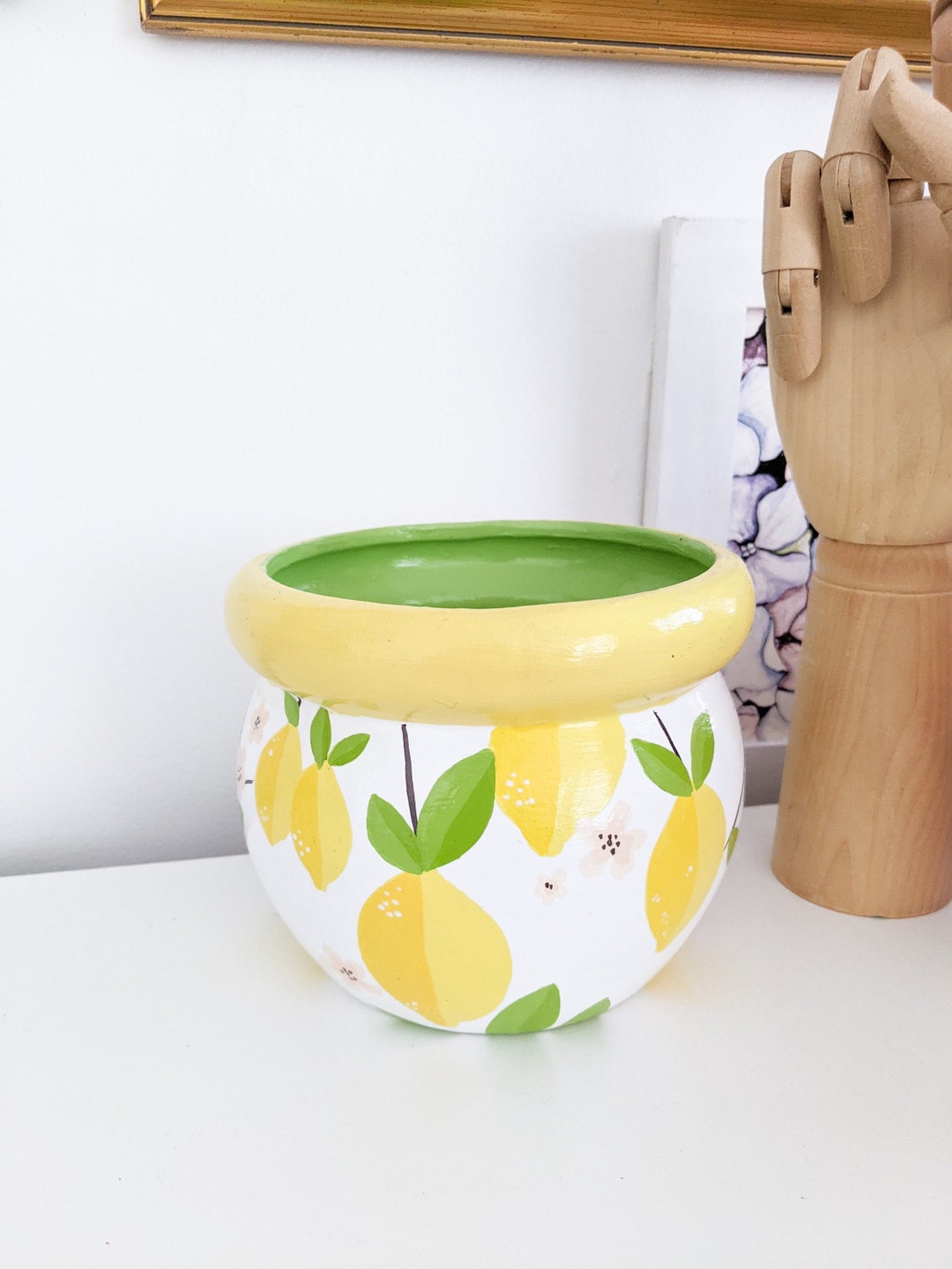 Hand Painted Clay Pot Green Lemon Citrus | Second Hand Plan | Handmade ...