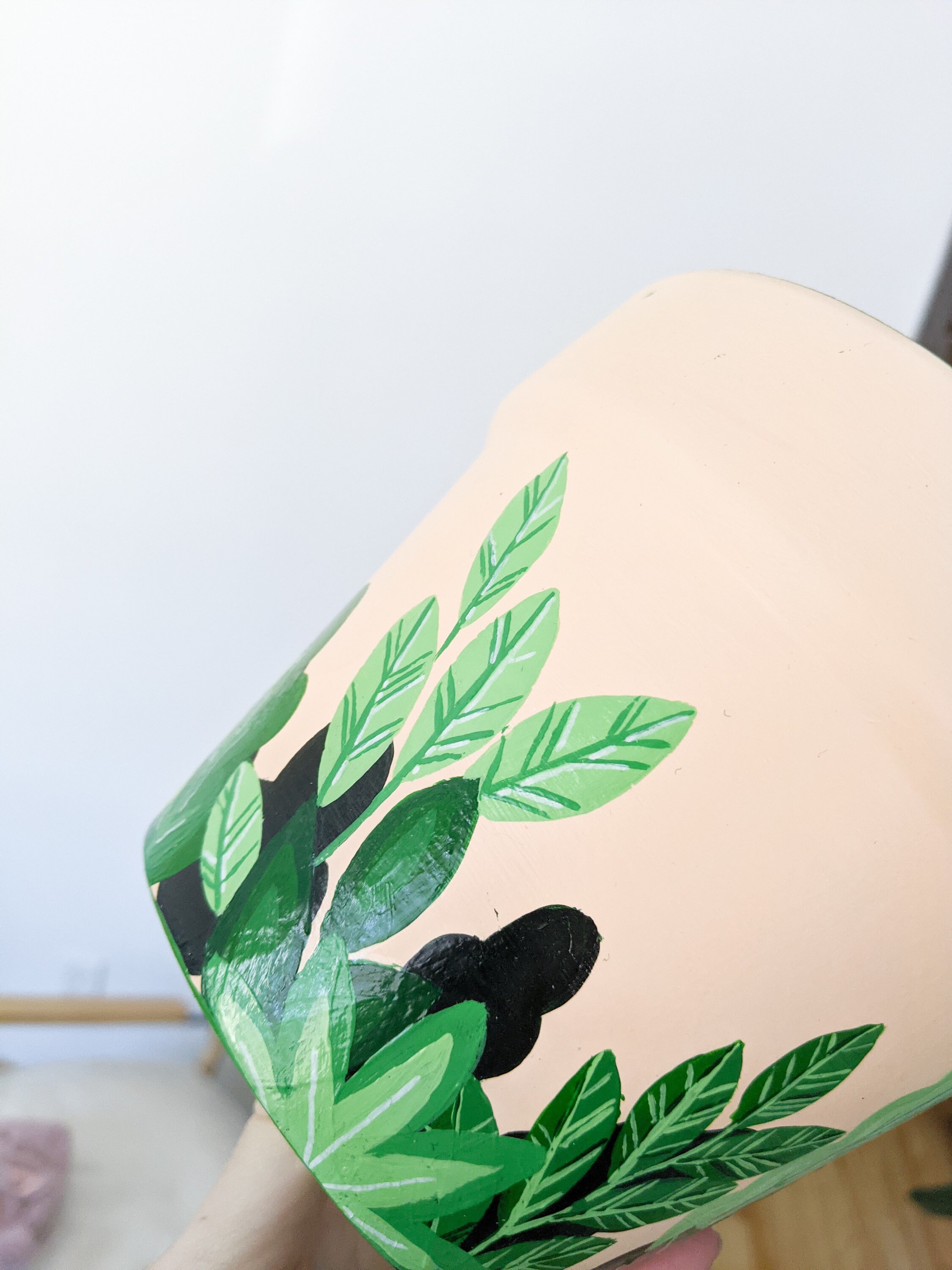 Hand Painted Clay Pot Green Nature Leaves | Second Hand Plan | Handmade ...