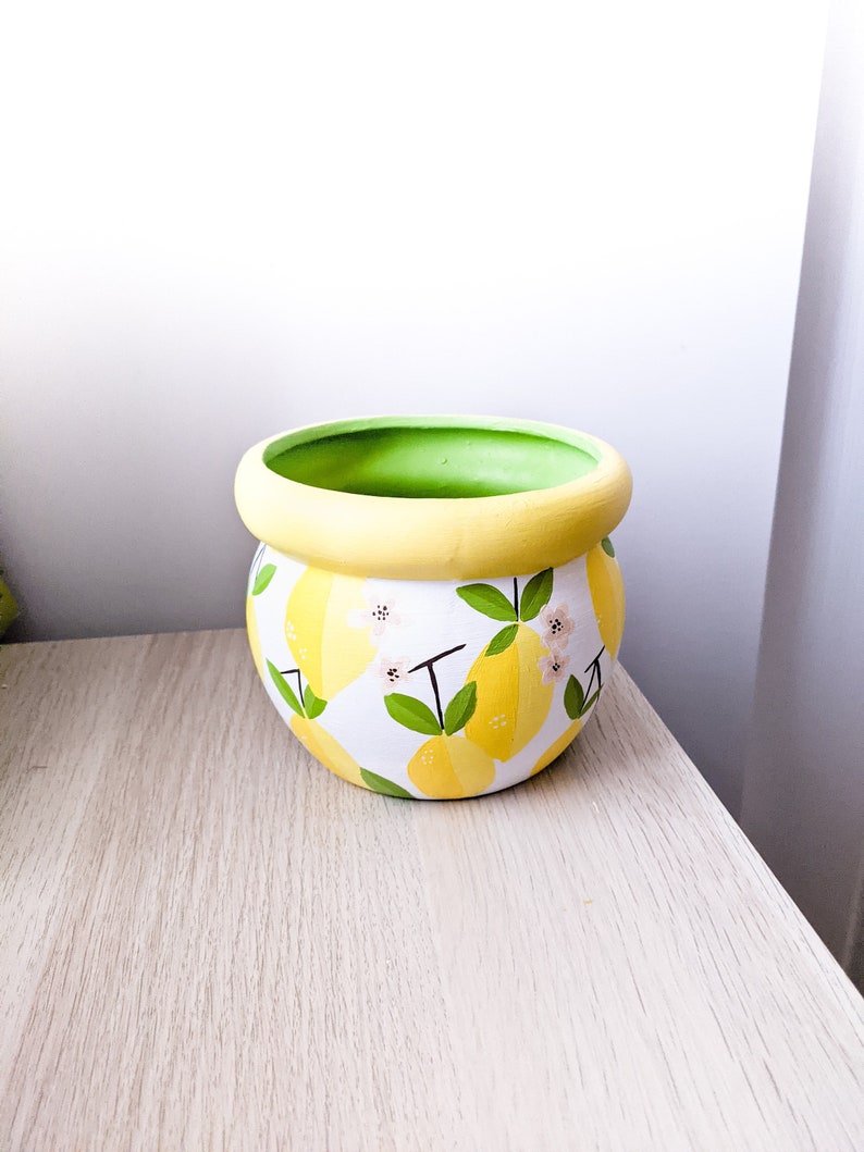 Hand Painted Clay Pot Green Lemon Citrus | Second Hand Plan | Handmade ...