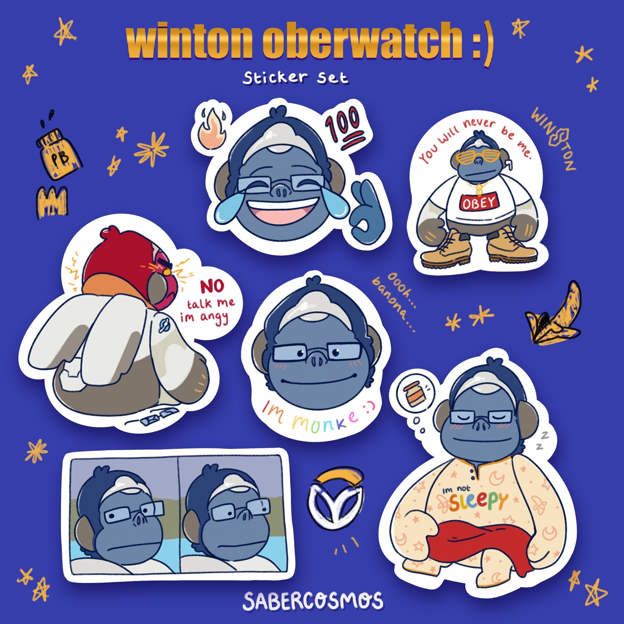 Winton Oberwatch Monkey Meme Overwatch Inspired Sticker Set - Etsy