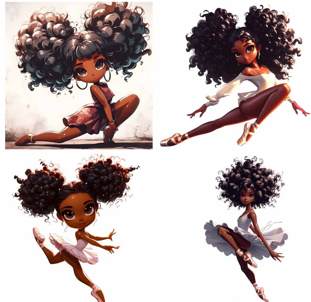 4 Ballerina Clipart, Afro Puff, African American Art, Dance With Grace ...