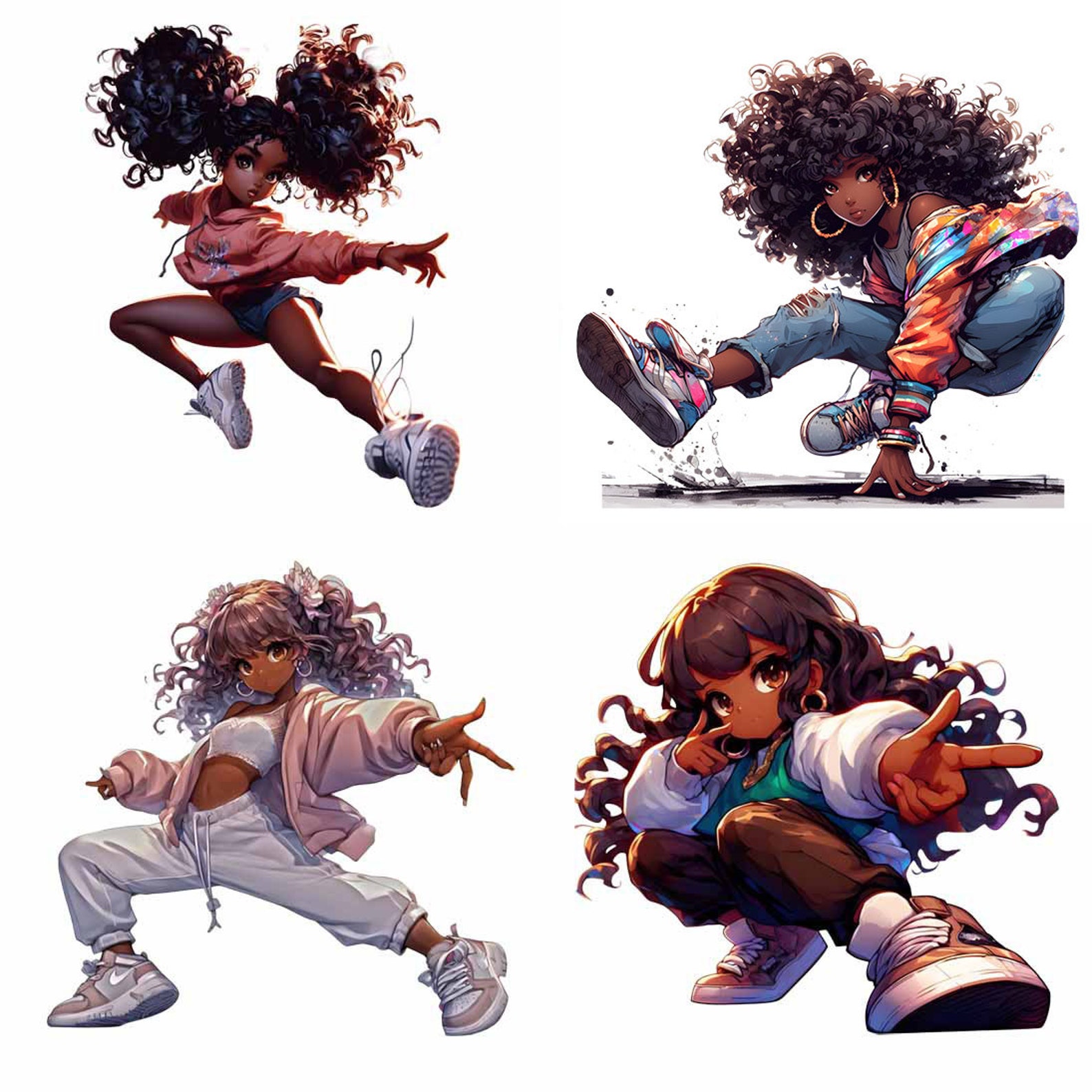 4 Street Dance Clipart, Urban Dance Design, Black Dancer Art, Black ...